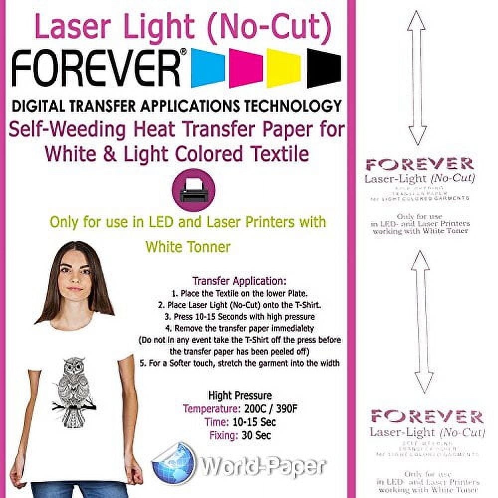 Laser Heat Transfer Paper for Lights 8.5 x 11 Light No-Cut Heat ...