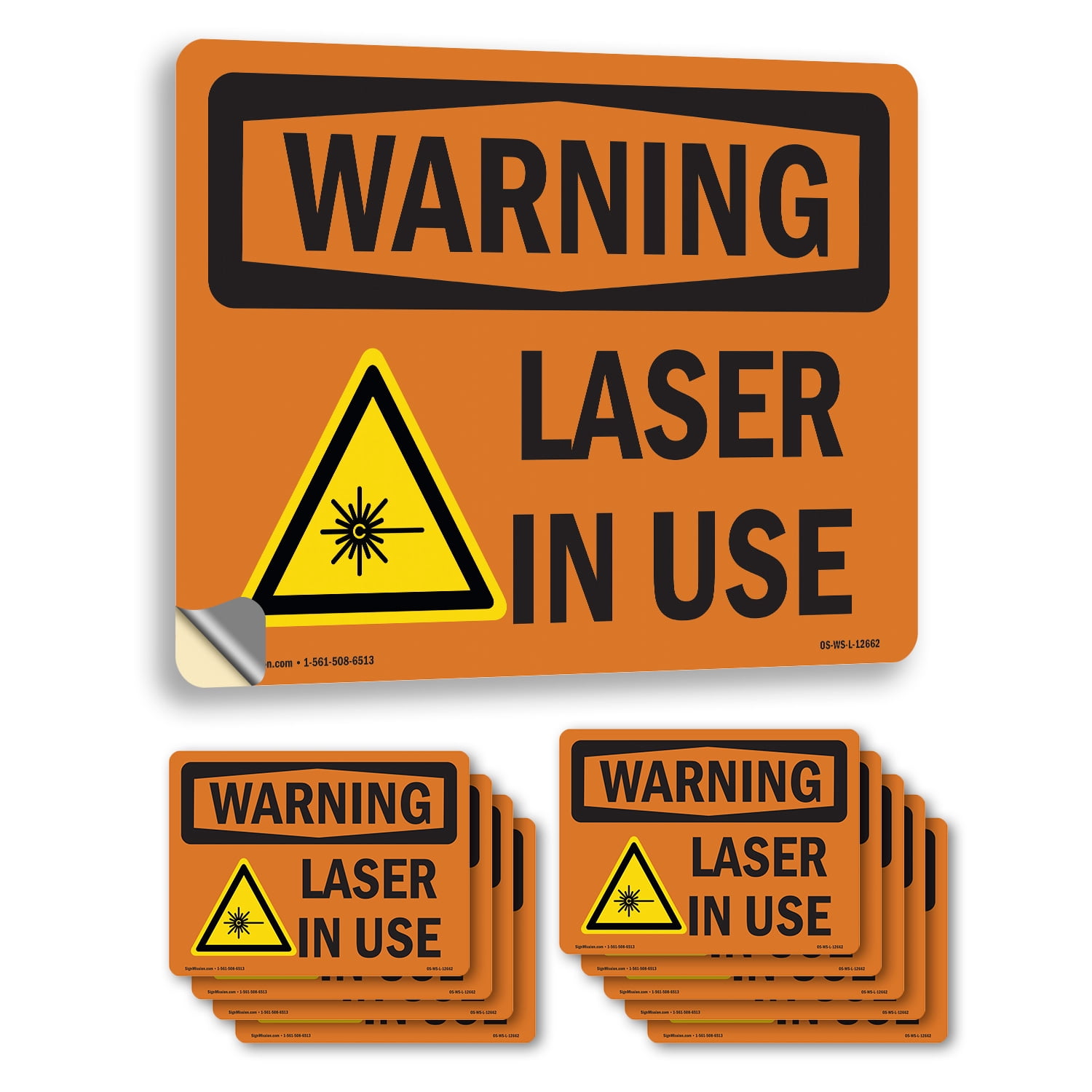 Laser In Use OSHA WARNING Vinyl Decal Label 18 Inch x 12 Inch - 10 Pack ...