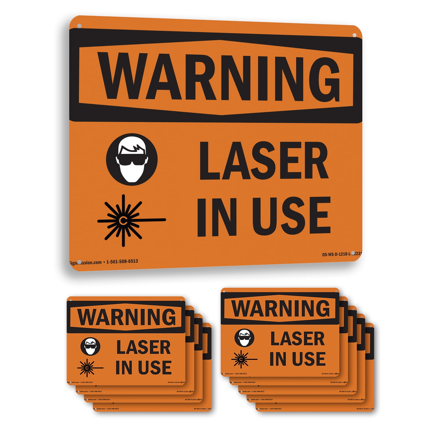Laser In Use With Symbol OSHA WARNING Rigid Plastic Sign 18 Inch x 12 ...