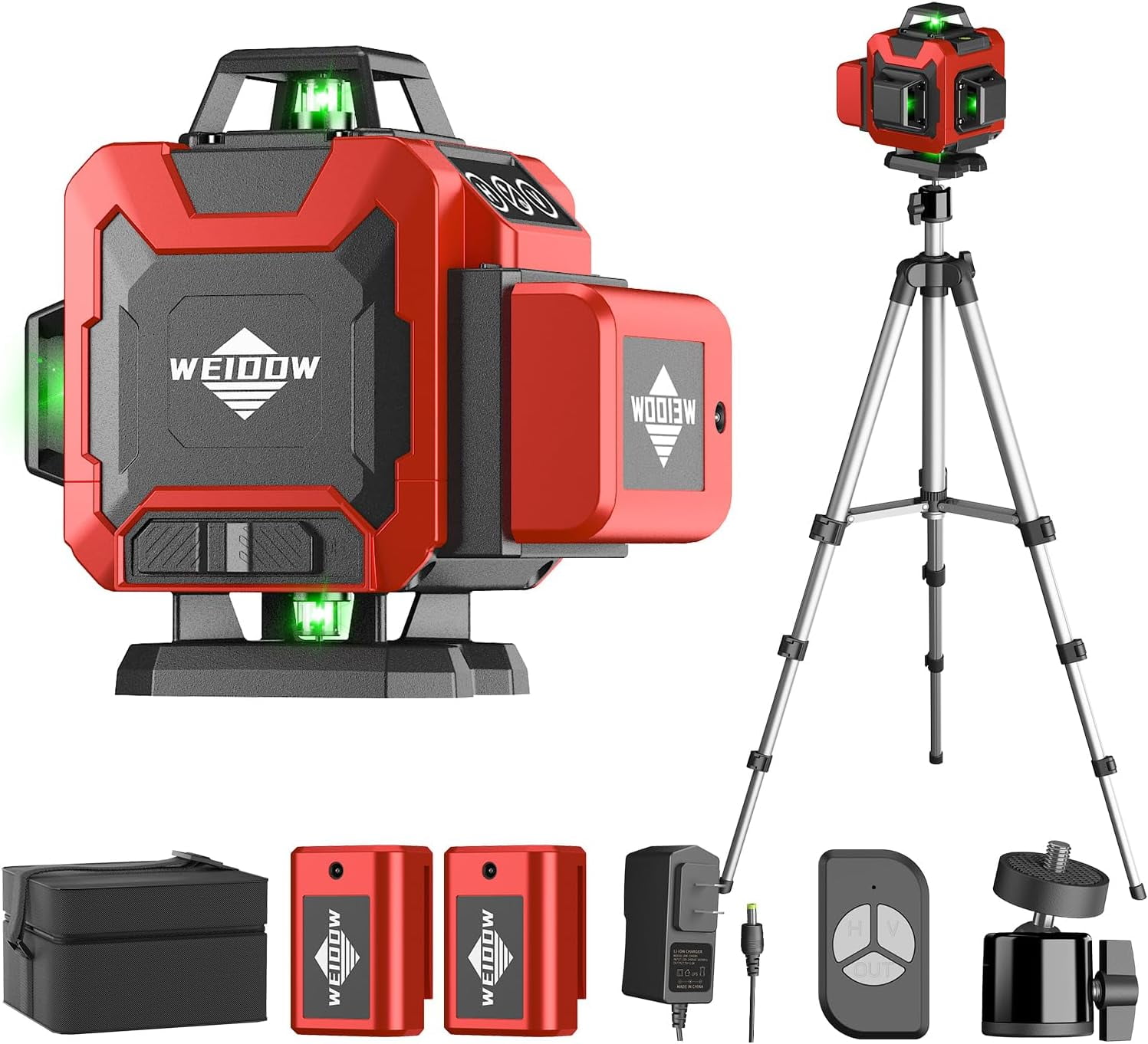 Laser Level 360 Self Leveling with Tripod,WEIDDW 4D Lazer Level,4x360° Cross Line Laser for ...