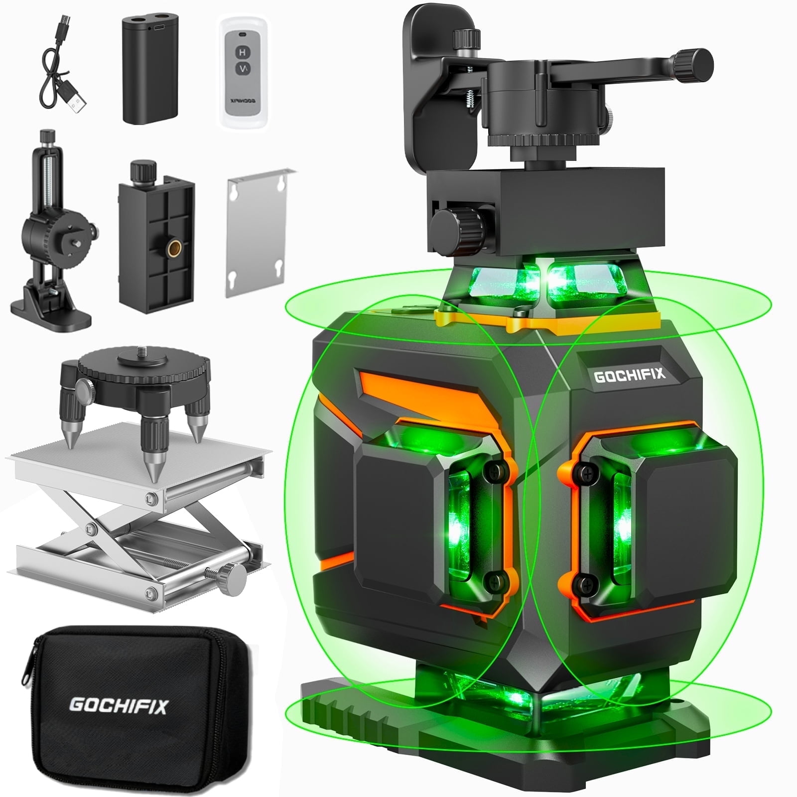 Laser Level, GOCHIFIX 16 Lines 4x360° 3 Modes Green Cross Laser Level Self Leveling with 360 ...