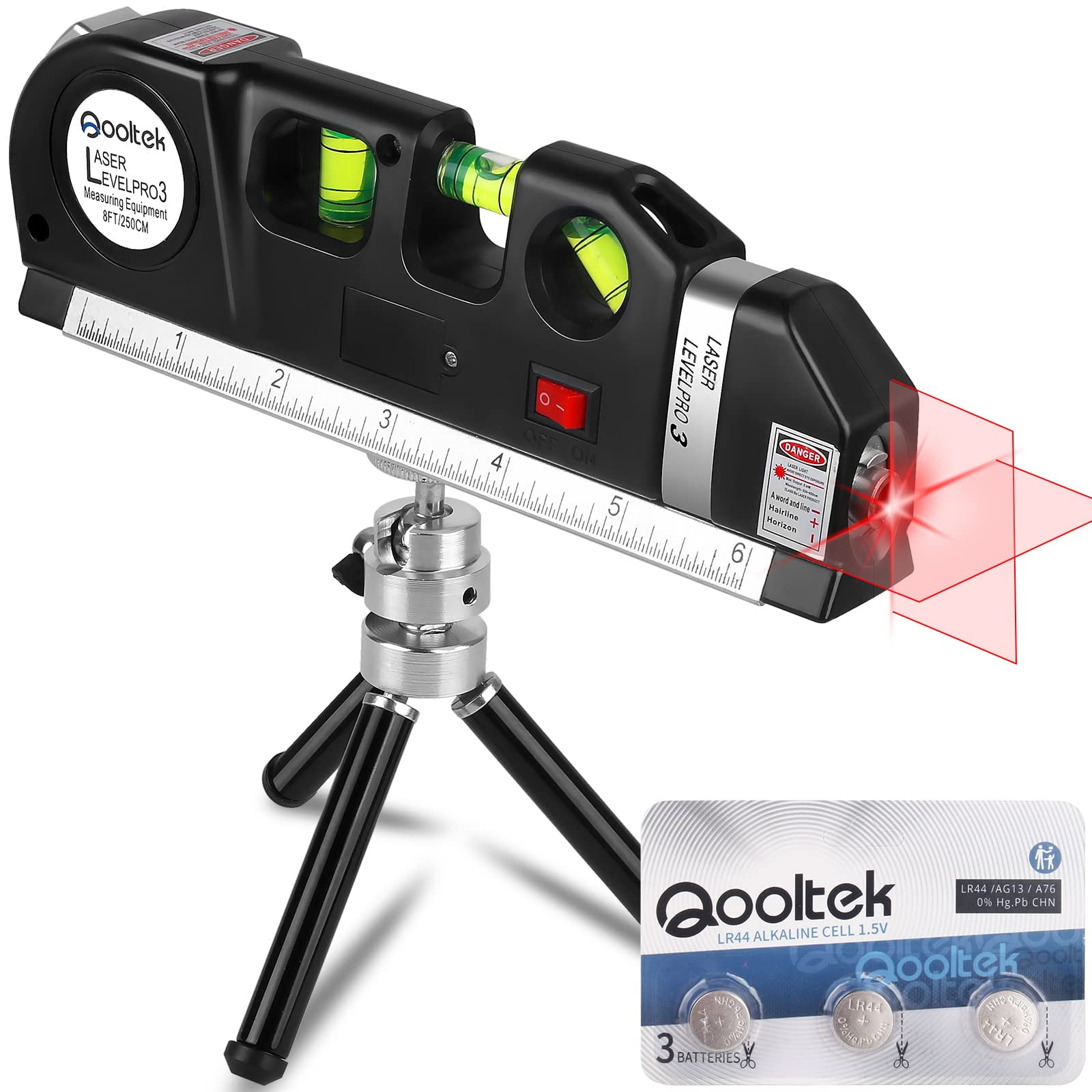 Laser Level, Qooltek Multipurpose Cross Line Laser 8 feet Measure Tape ...