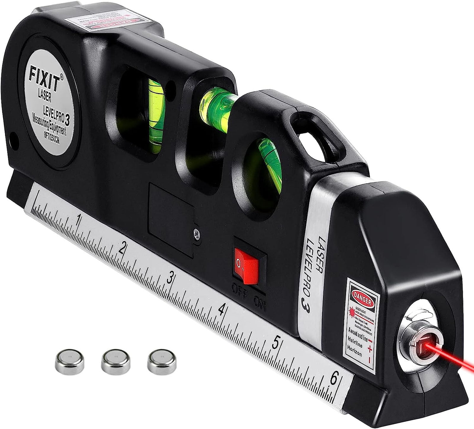 Laser Level, Qooltek Multipurpose Cross Line Laser 8 feet Measure Tape Ruler Adjusted Standard ...