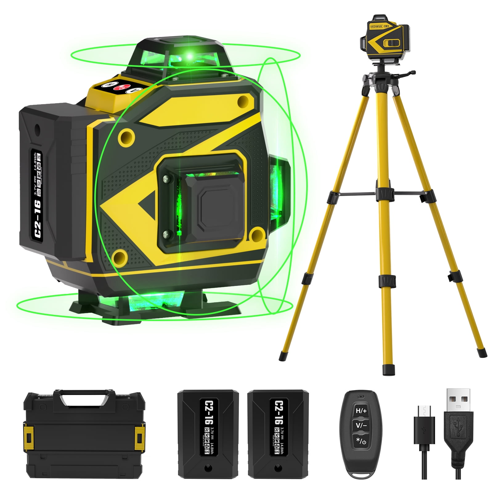 4x360° Green Laser Level with Tripod, Self-Leveling, Rechargeable ...