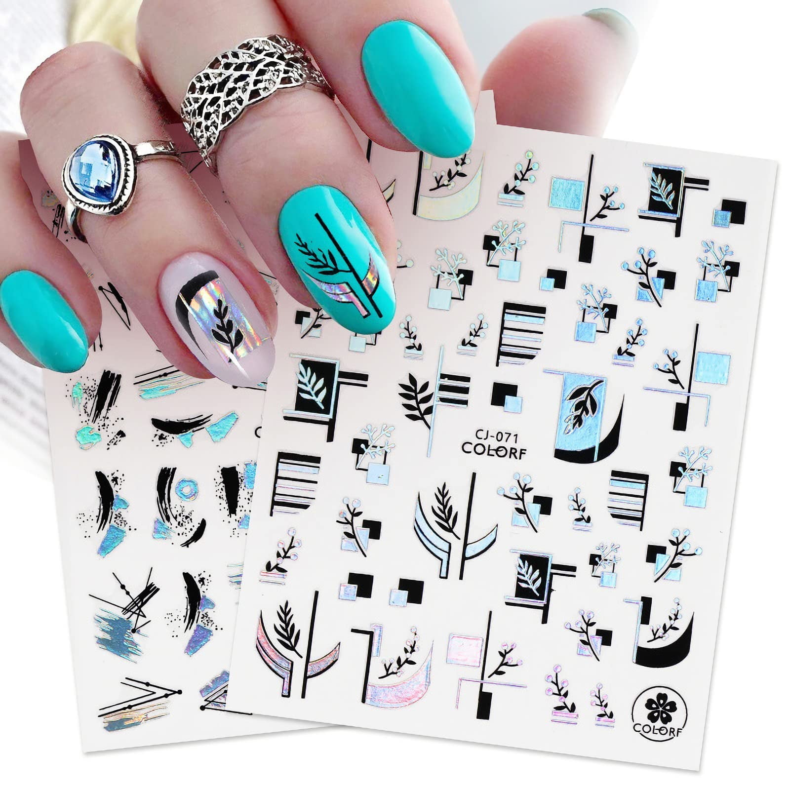 Laser Nail Art Stickers, 6 Sheets French Nail Decals 3D Self-Adhesive ...