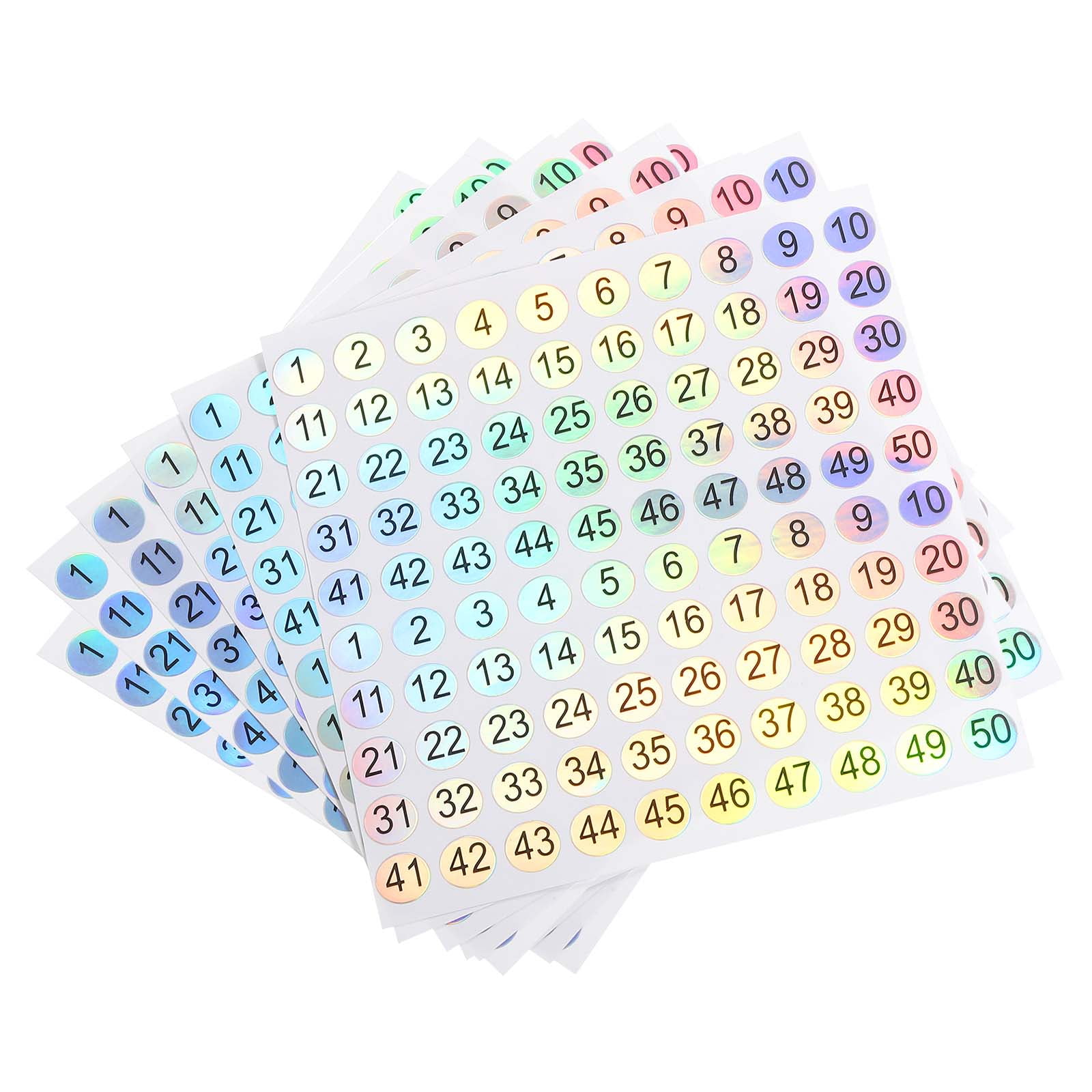 Laser Number Stickers, Number 1 to 50 Round Self Adhesive Reflective Sticker for Inventory ...