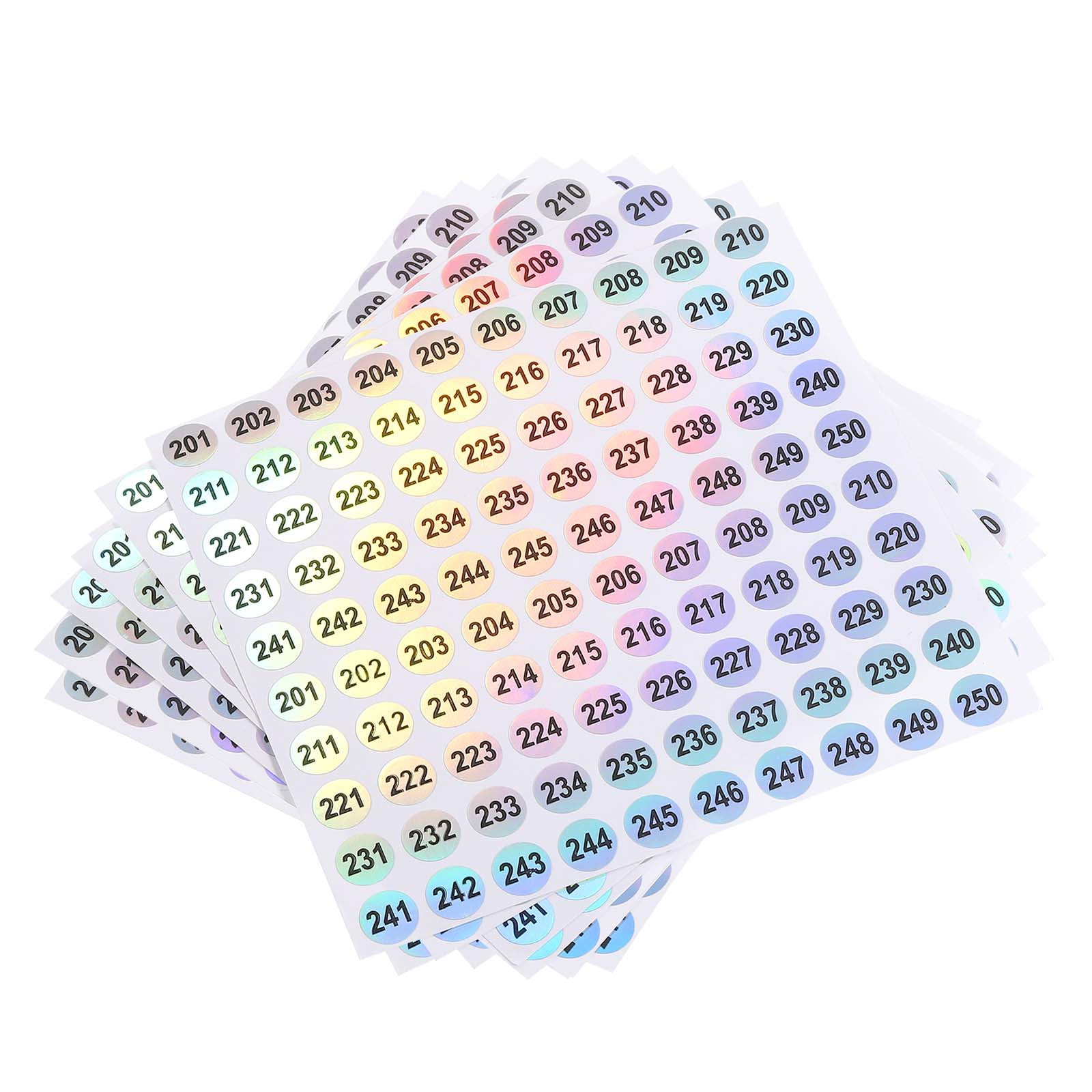 Laser Number Stickers, Number 201 to 250 Round Self Adhesive Reflective ...