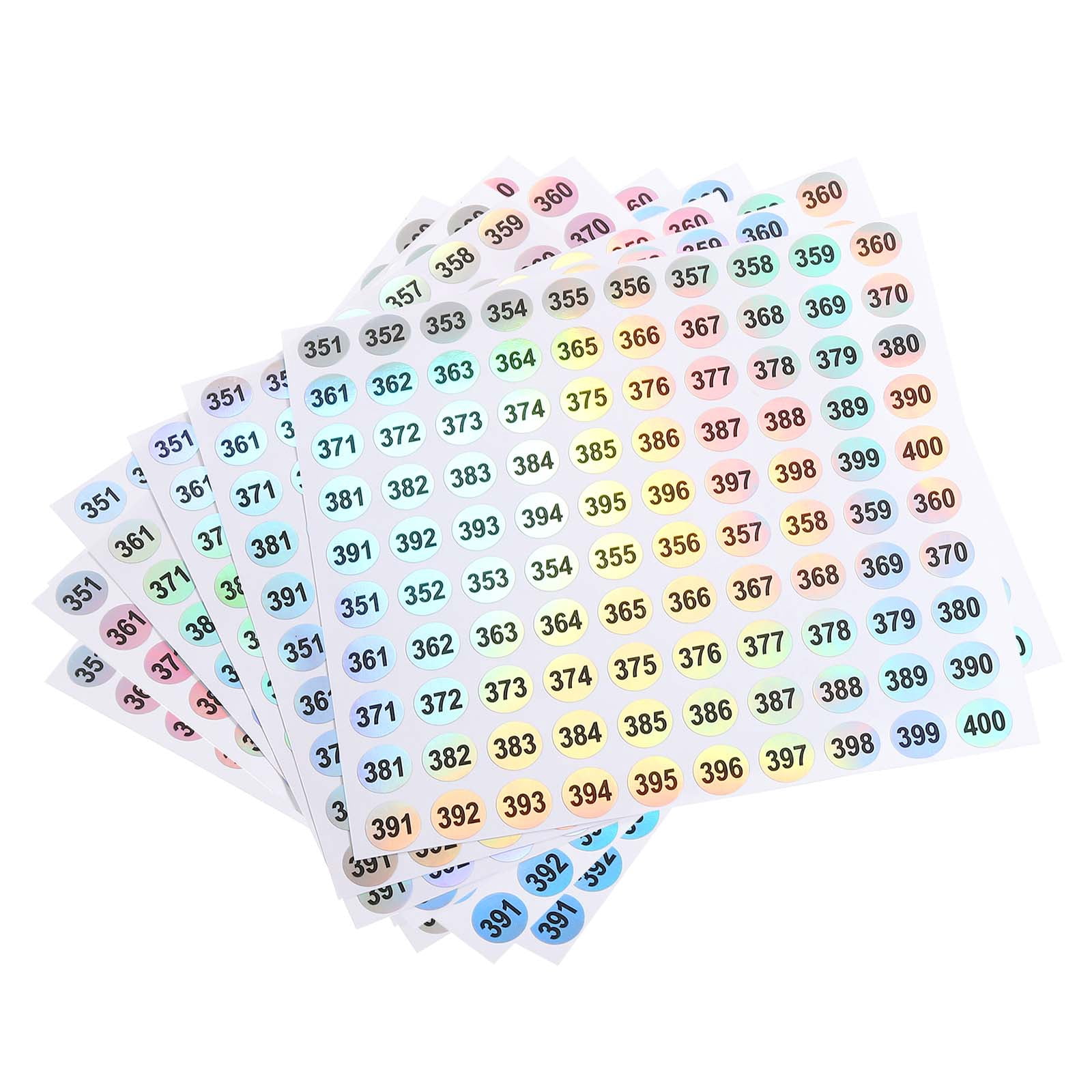 Laser Number Stickers, Number 351 to 400 Round Self Adhesive Reflective ...