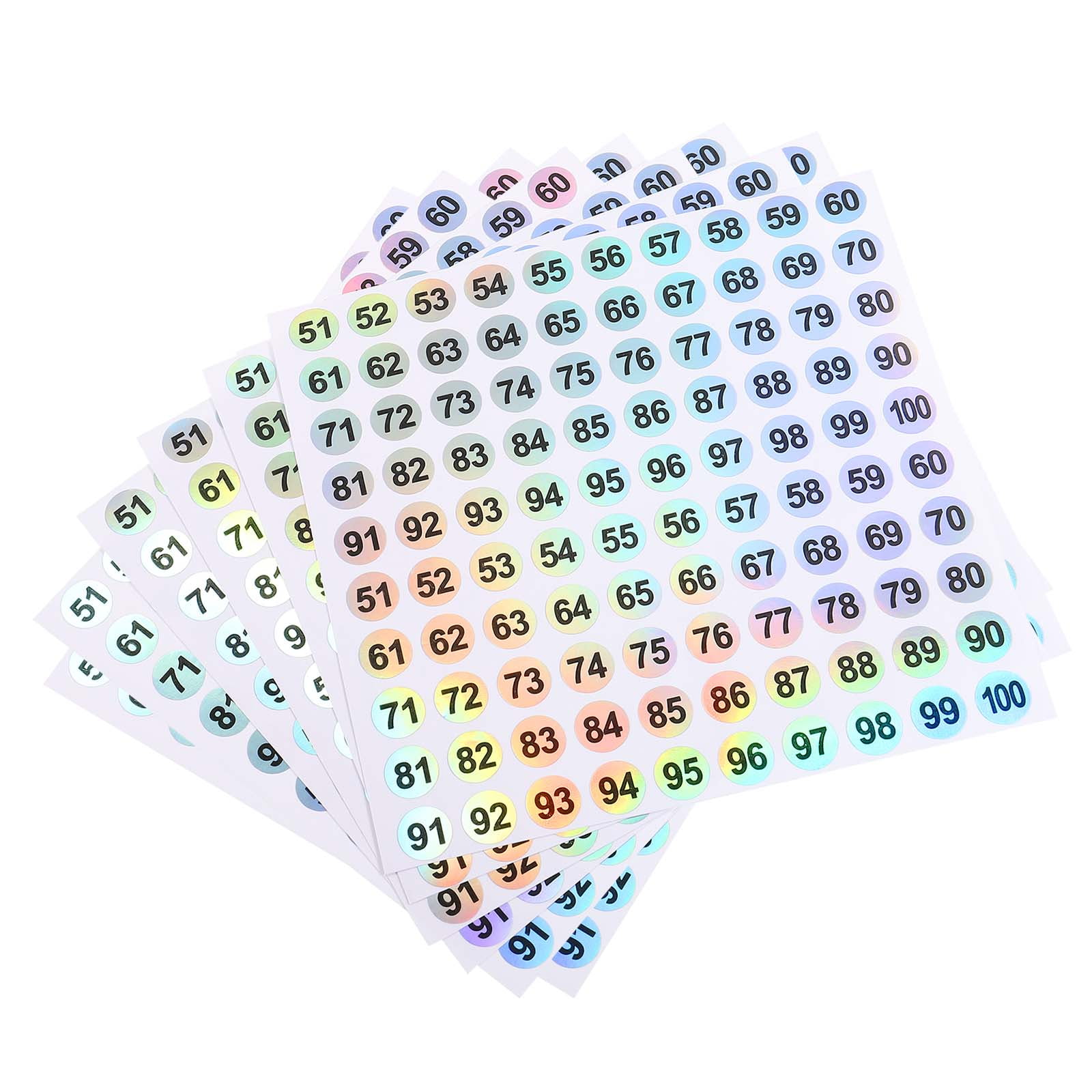 Laser Number Stickers, Number 51 to 100 Round Self Adhesive Reflective ...
