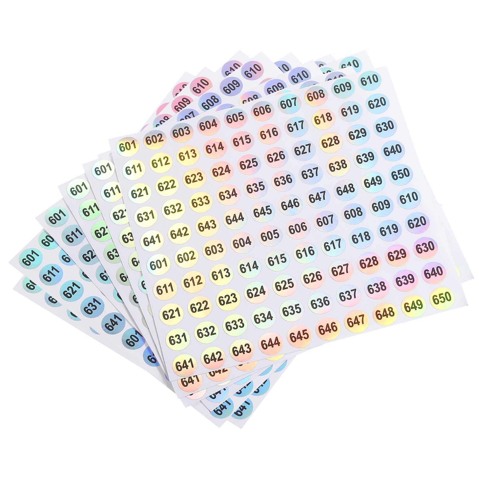 Laser Number Stickers, Number 601 to 650 Round Self Adhesive Reflective ...