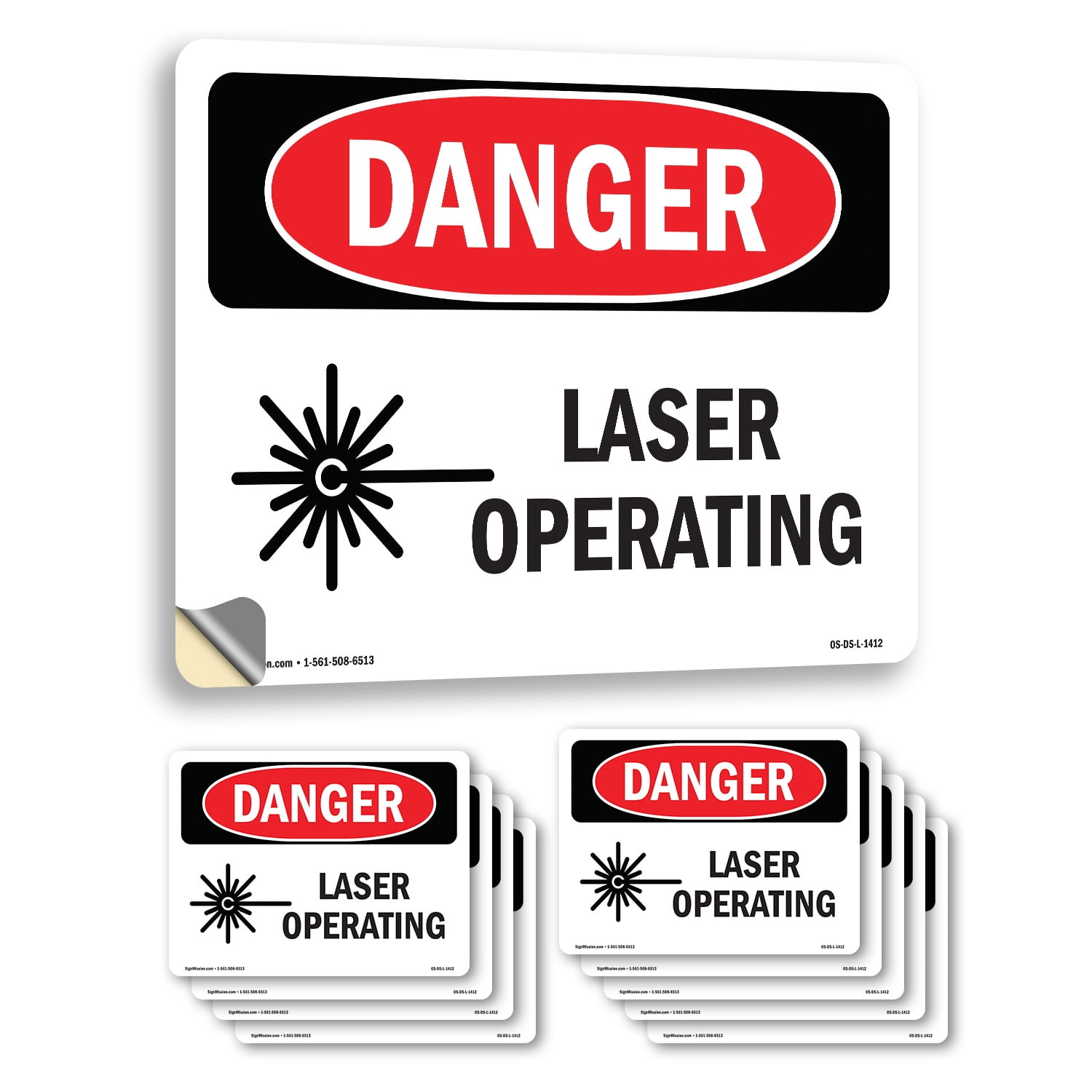 Laser Operating OSHA Danger Vinyl Decal Label 18 Inch x 12 Inch - 10 ...