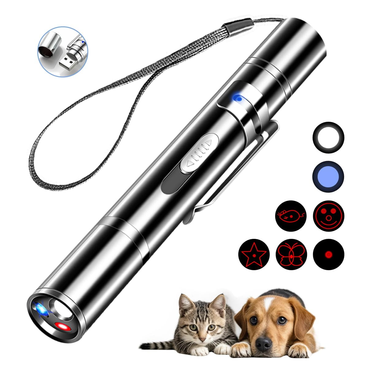 Laser Pointer Cat Toys, Cat Laser Pointer Toy with Three Light Modes, Five Adjustable Patterns ...