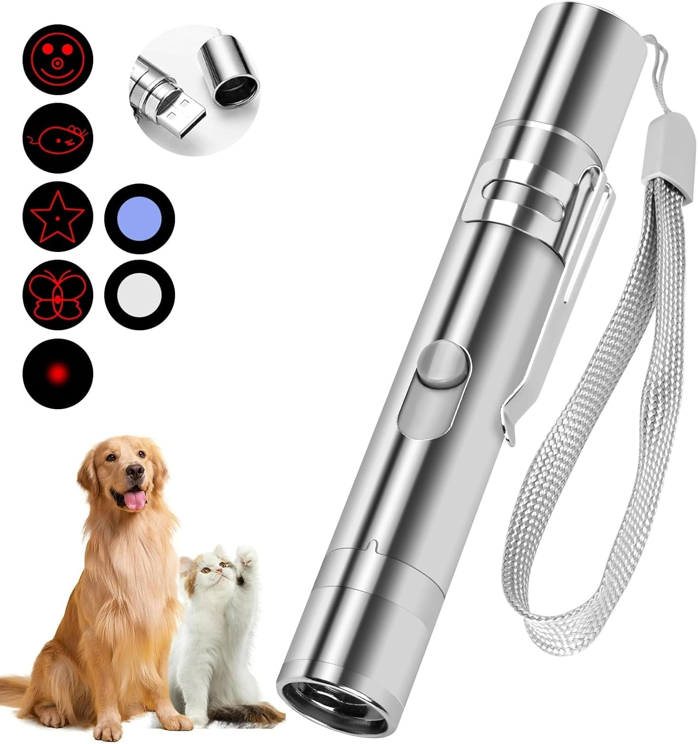 Rechargeable Animal Pet Laser Pointer Toy with Switchable Shapes, LED ...