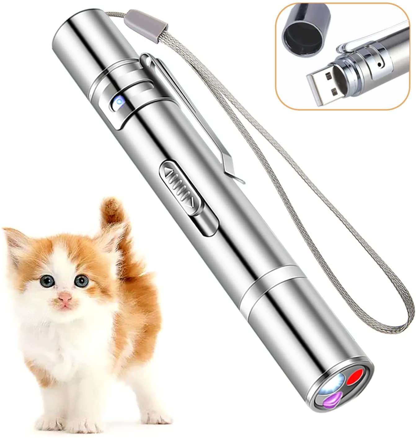 Laser Pointer, USB Rechargeable, Red Laser Light for Cats with 5 Switchable Patterns, Blue Light ...