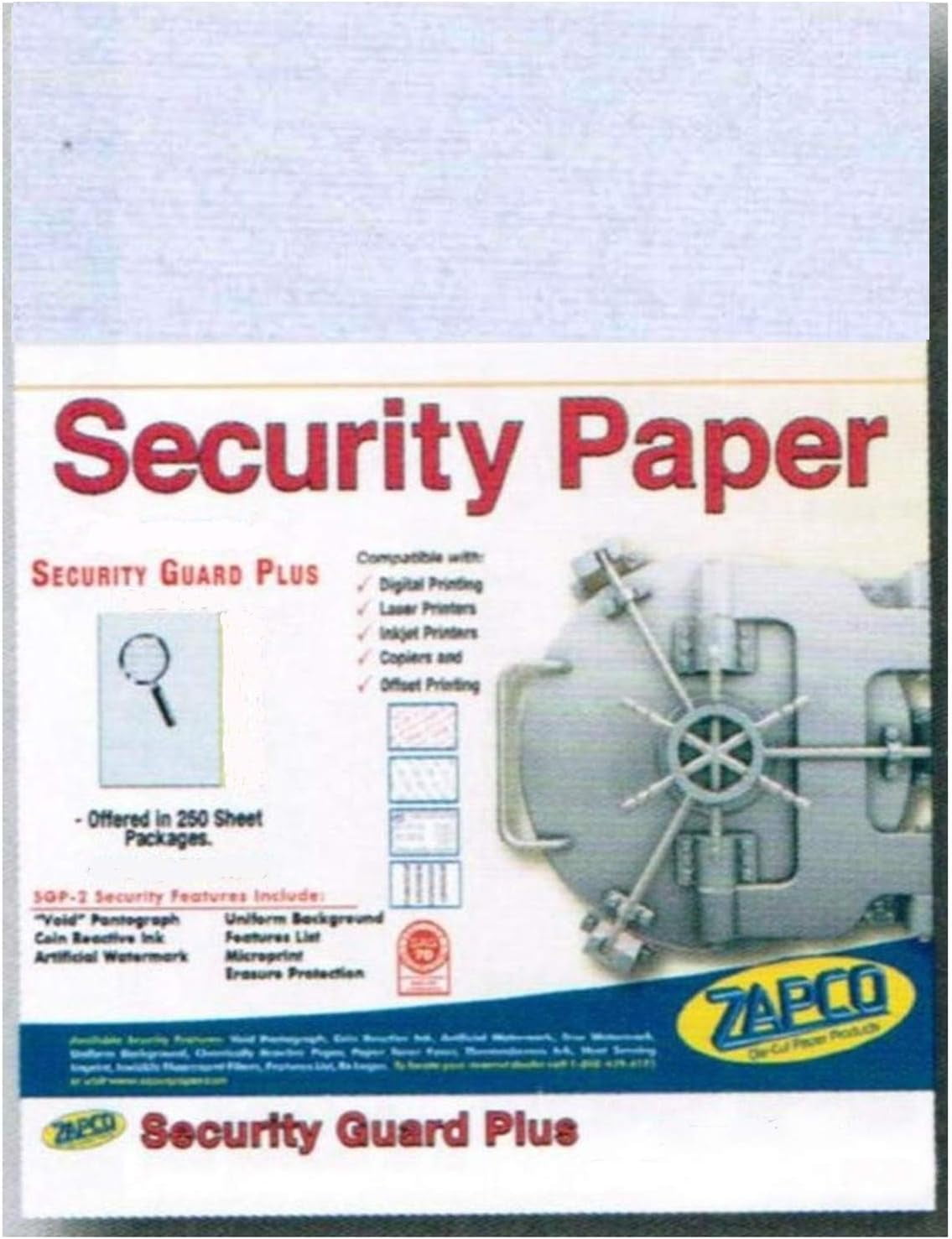 Laser Print Security Paper (SGP-24-Rx), Bond Blue 24-lb, 8.5" x 14 ...