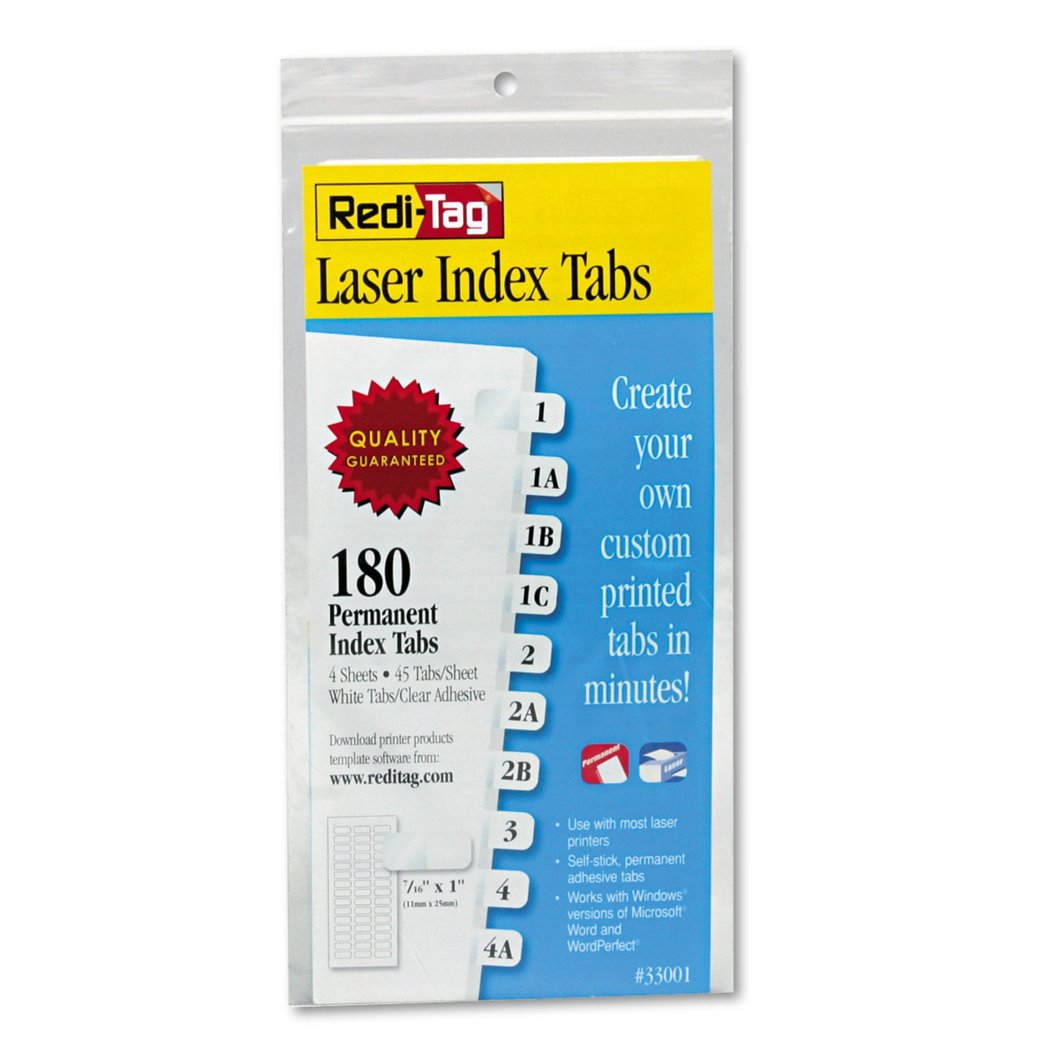 Laser Printable Index Tabs, 1/12-Cut, White, 0.44" Wide, 180/Pack ...