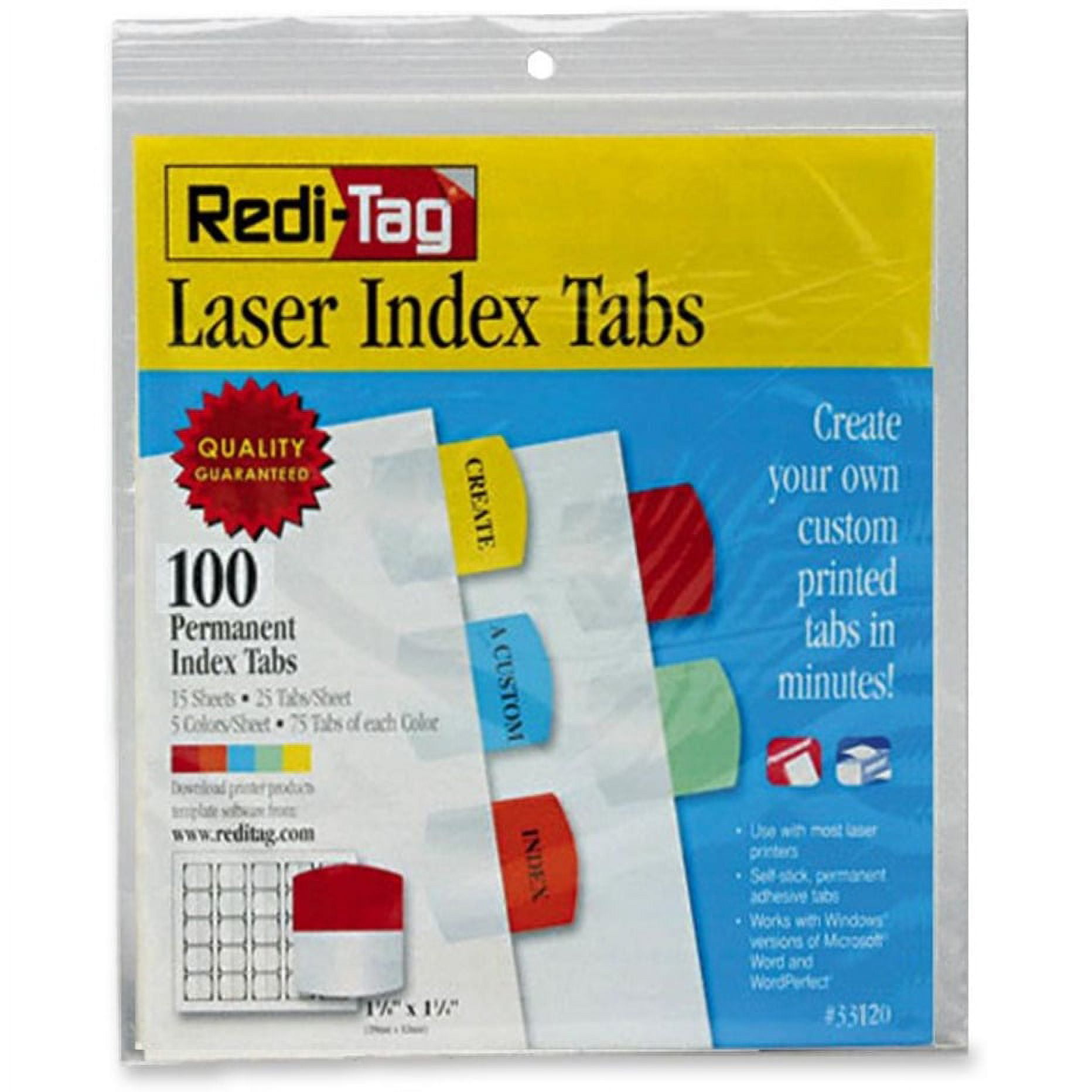 Laser Printable Index Tabs, 1/5-Cut Tabs, Assorted Colors, 1.13" Wide ...