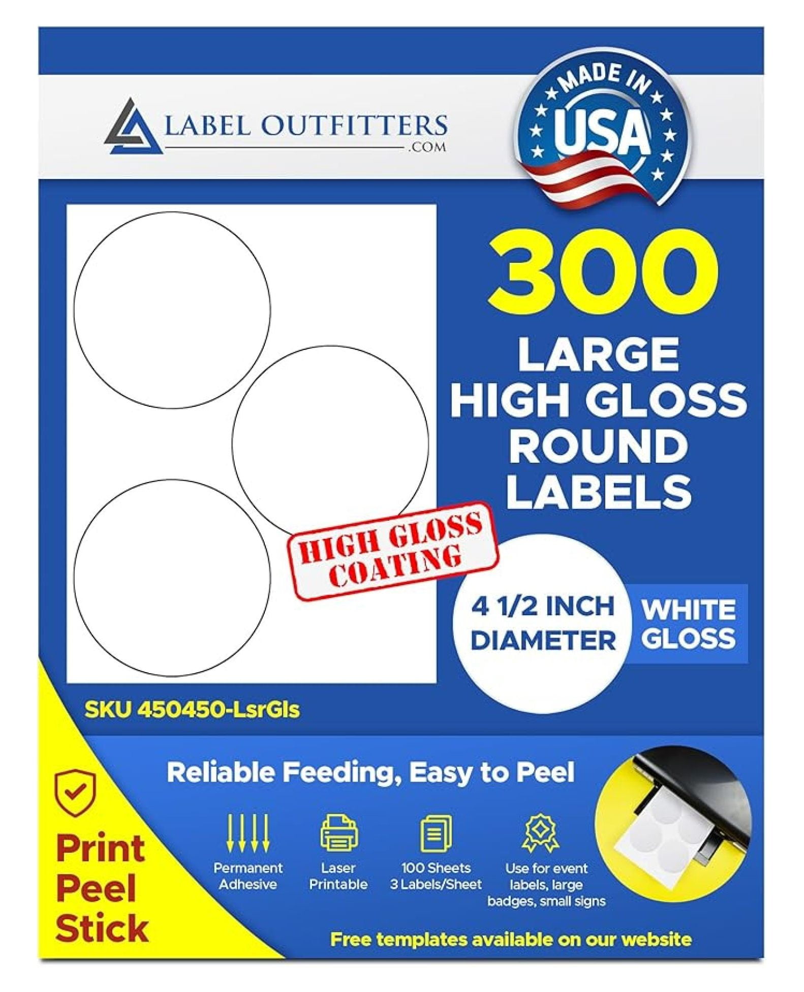 Laser Printable Large Glossy White 4.5" Round Circular Labels by - 100 ...