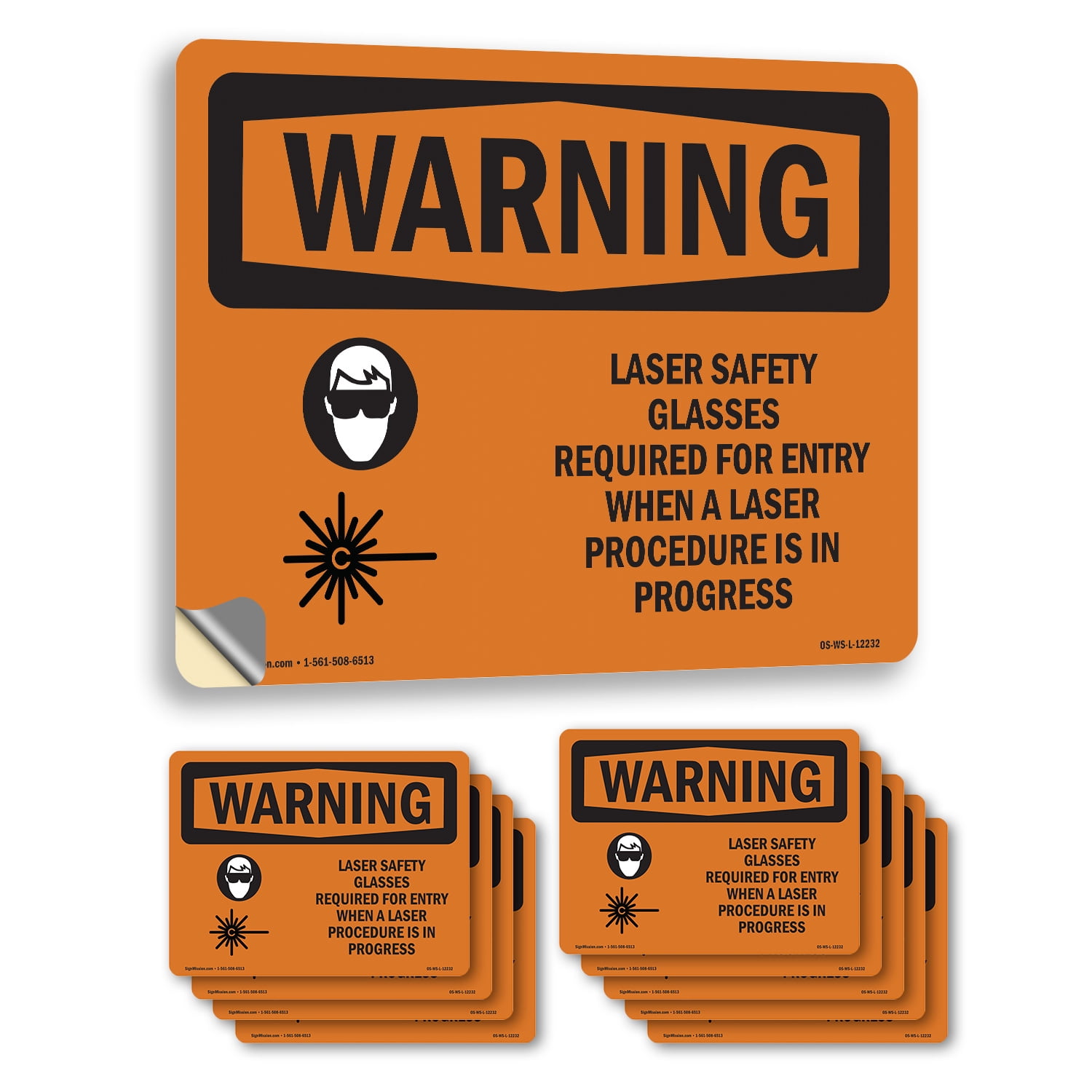 Laser Safety Glasses Required With Symbol OSHA WARNING Vinyl Decal ...