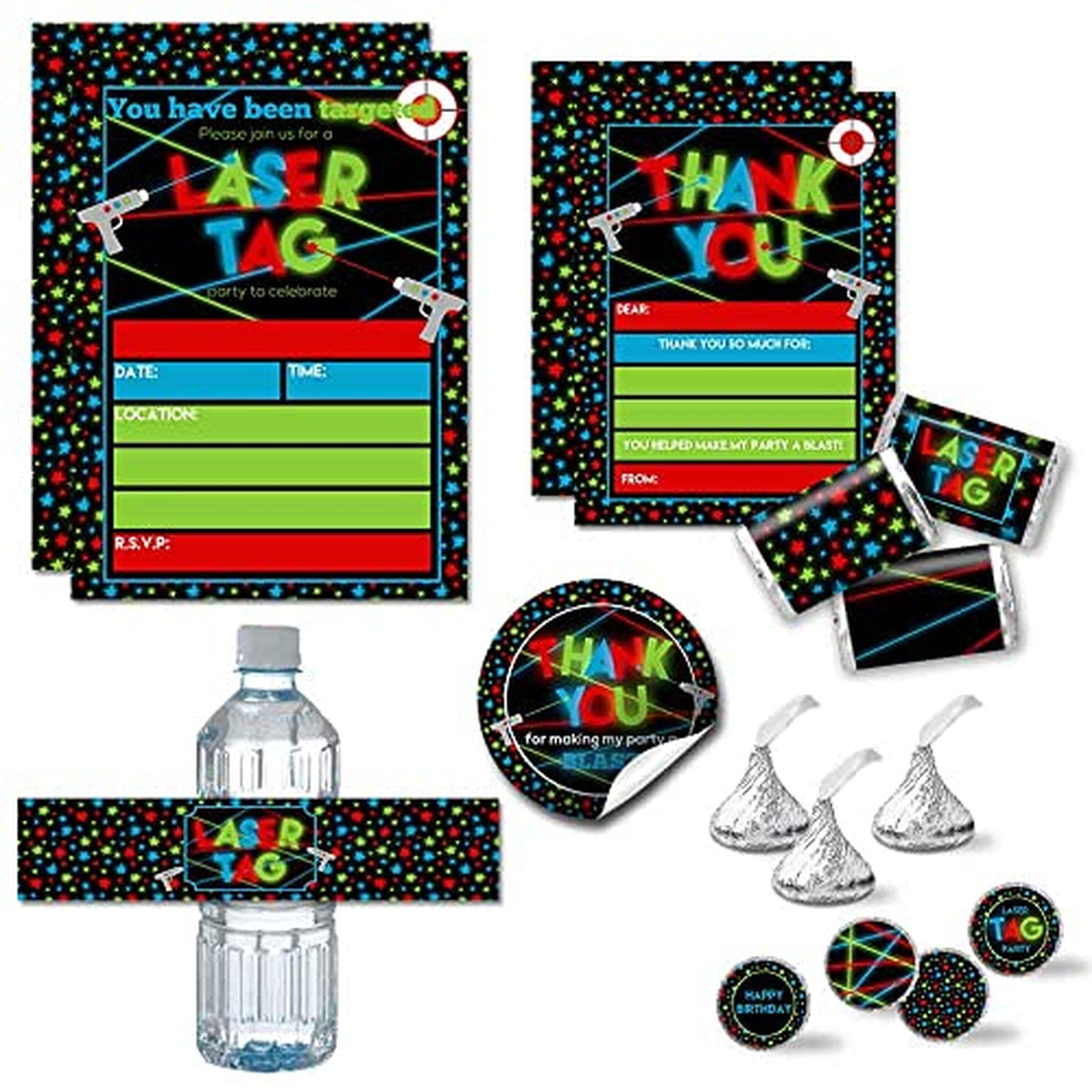 Laser Tag Celebration Kit: 20 Invitations, Thank You Cards, Stickers ...