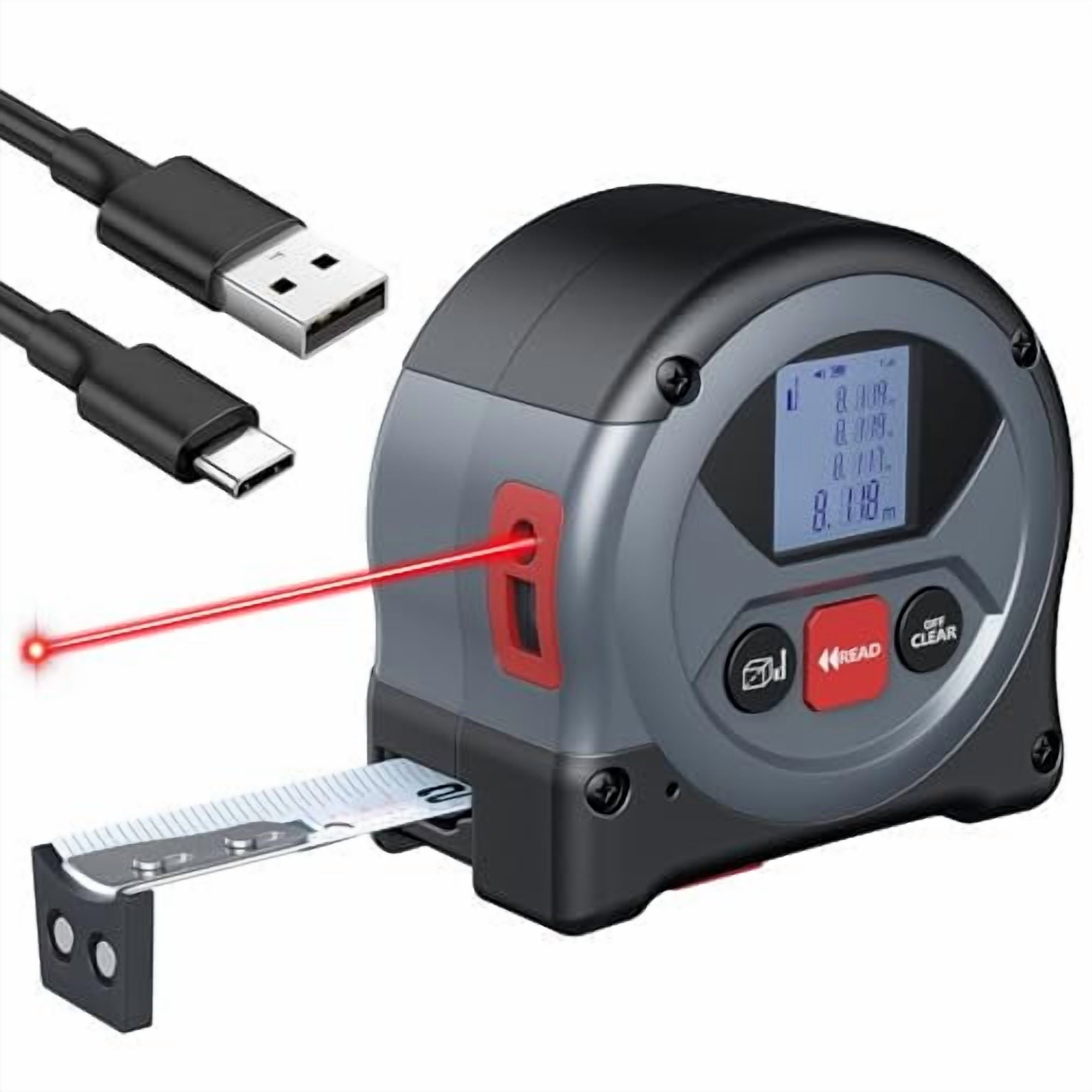 Laser Tape Measure 2-in-1, Rechargeable Laser Measure 165 Ft, Measuring ...