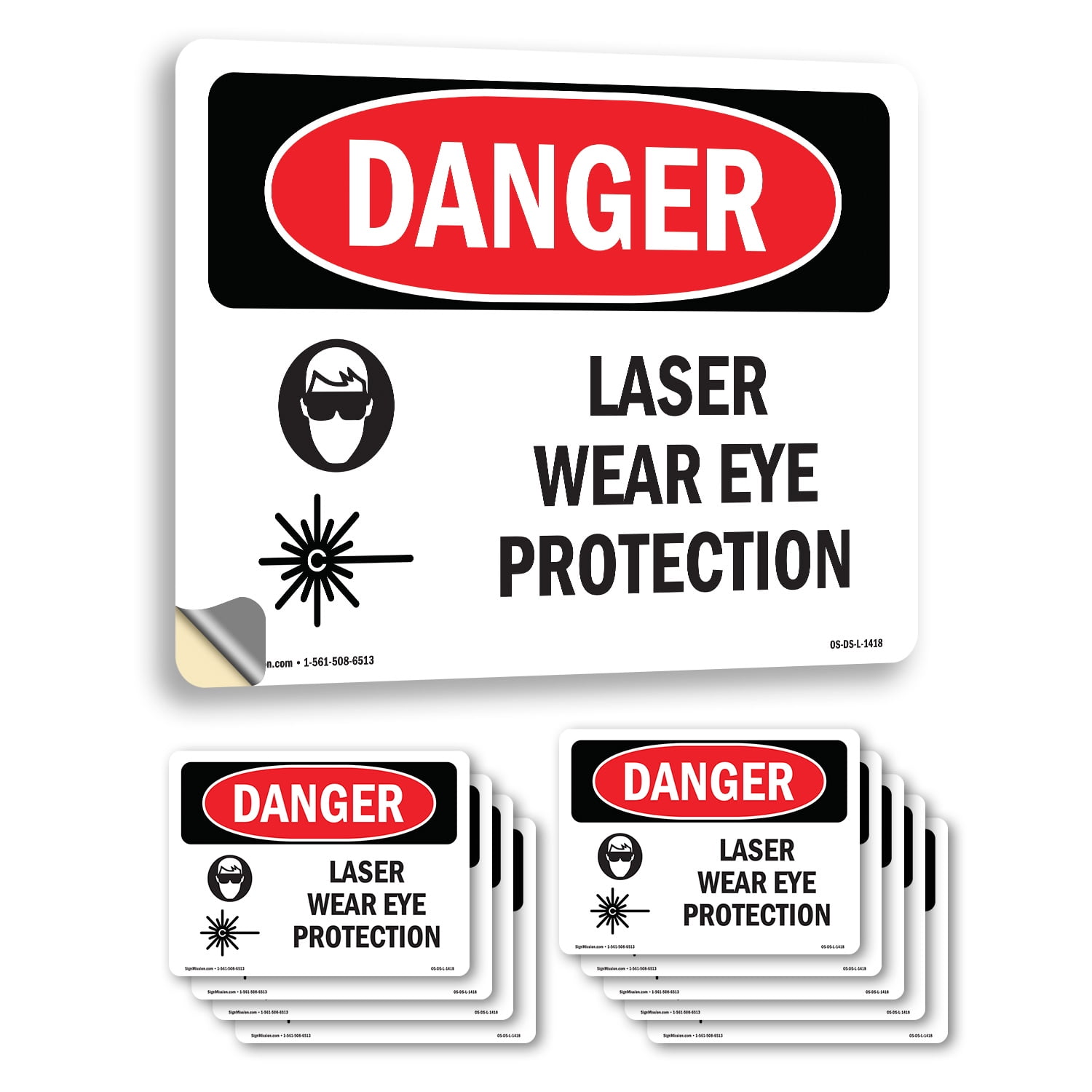 Laser Wear Eye Protection OSHA Danger Vinyl Decal Label 5 Inch x 3.5 ...