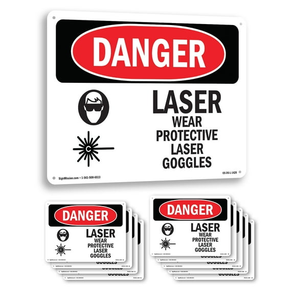 Laser Wear Protective Laser Goggles OSHA Danger Rigid Plastic Sign 10 ...
