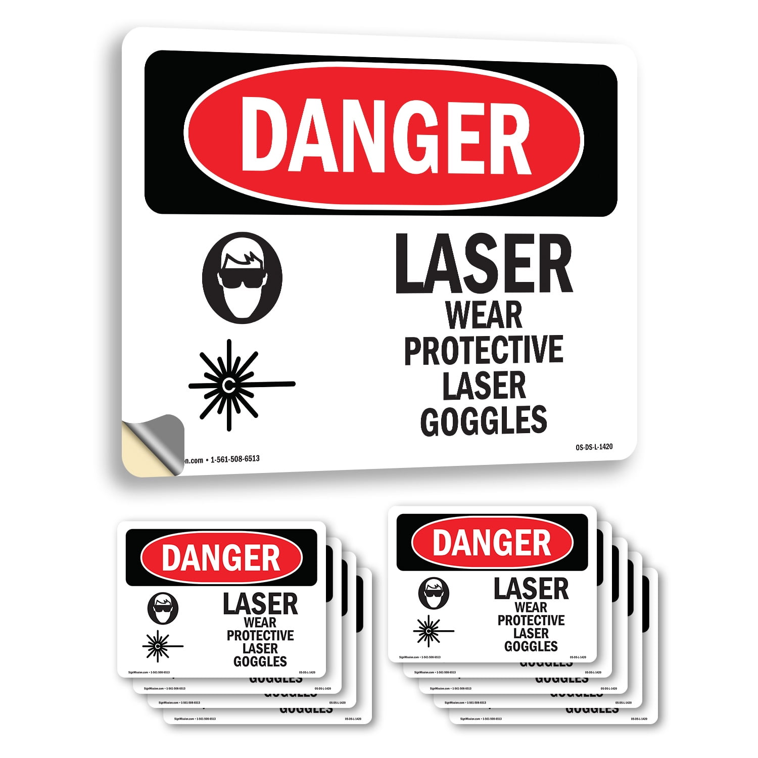 Laser Wear Protective Laser Goggles OSHA Danger Vinyl Decal Label 18 ...