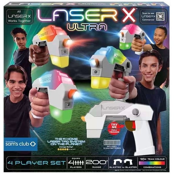 NSI Laser X Ultra 4-Player Set, Infrared Laser Tag Blasters, 200ft ...