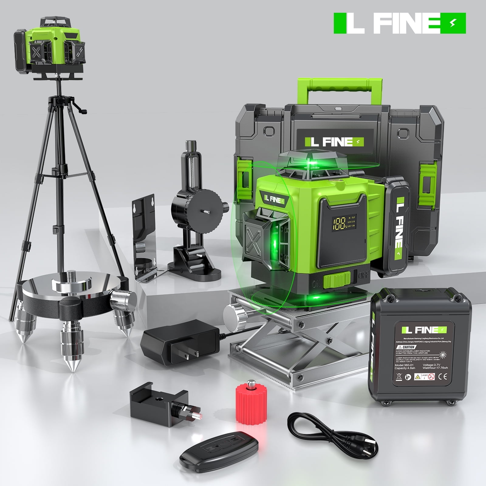 LFINE Laser Level Kit: 360self-leveling with tripod. Features4x360 ...