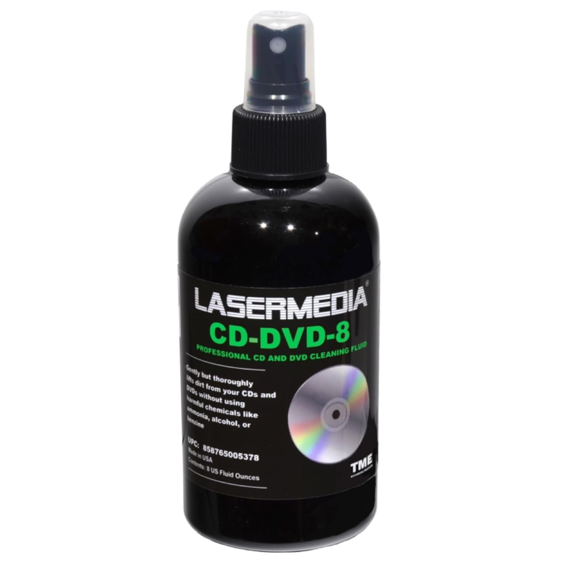 Lasermedia CD DVD Cleaning Solution Fluid (Not a Scratch Remover) 8 Ounce (237 ML) Spray Bottle ...