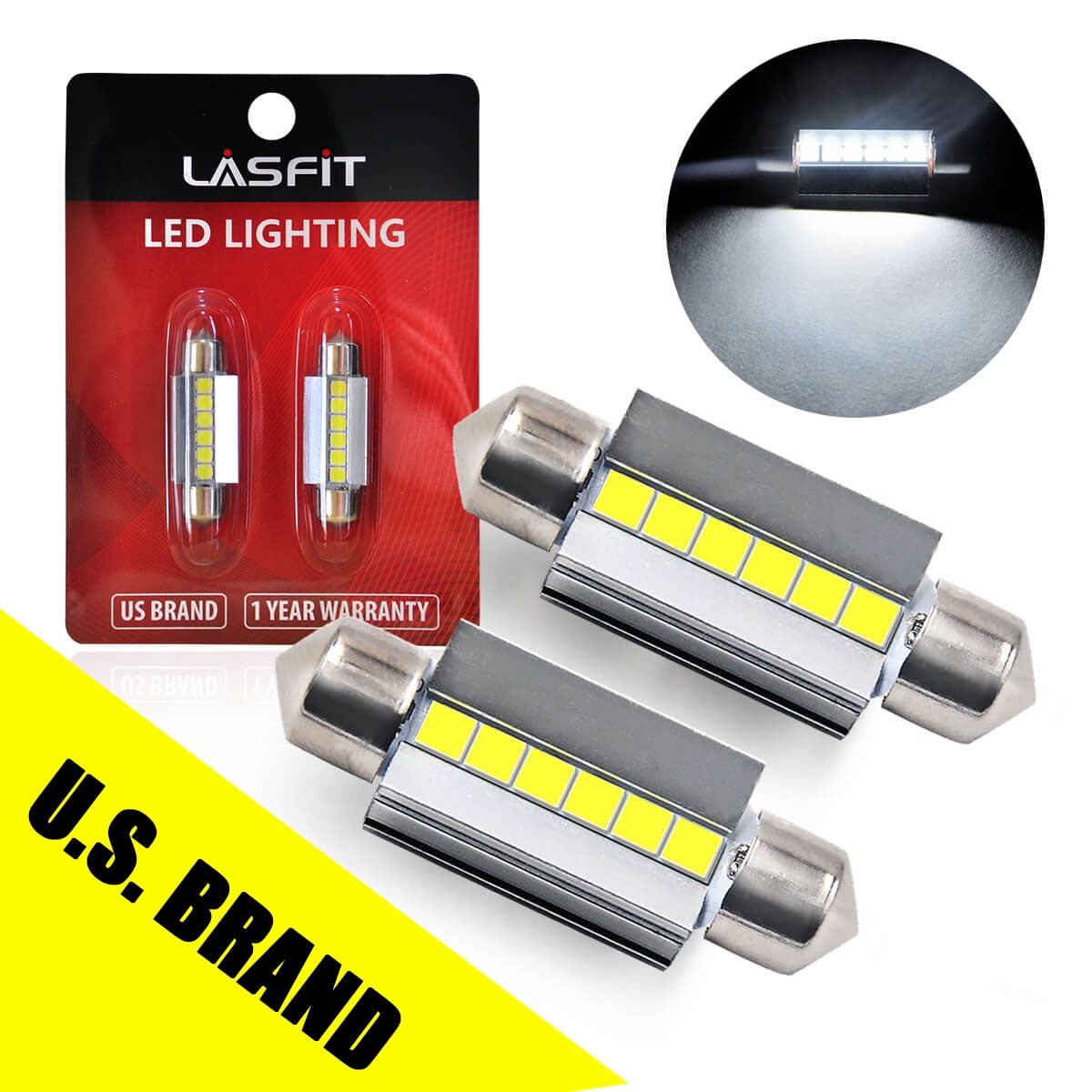 Lasfit 36mm Festoon LED Bulbs, 6418 6411 DE3425 LED Bulbs for Dome Map ...