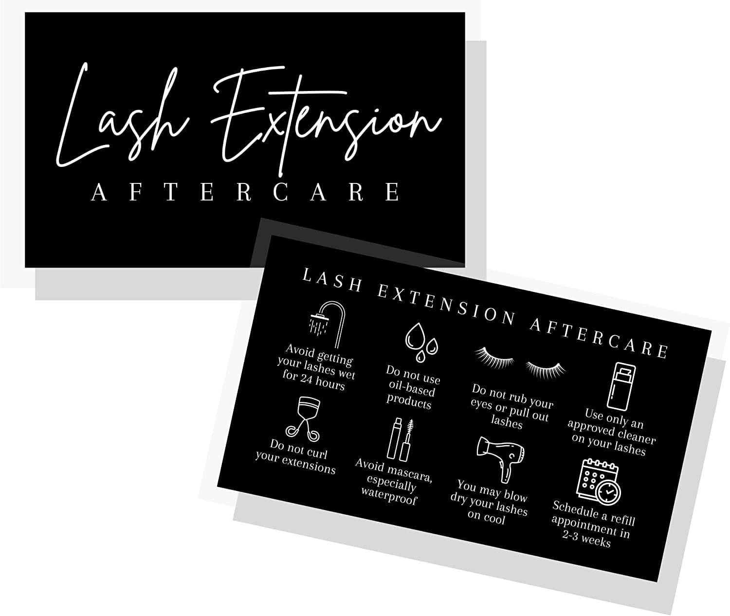 Lash Aftercare Extension Cards 50 Pack Eyelash False 2 x 3.5 inches ...