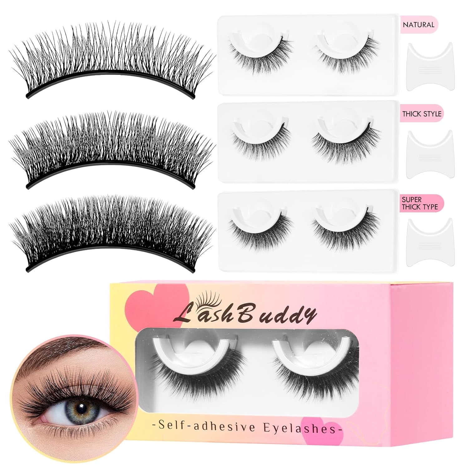 Lash Buddy Self-adhesive Eyelashes,3 Pairs Self-Sticking False ...