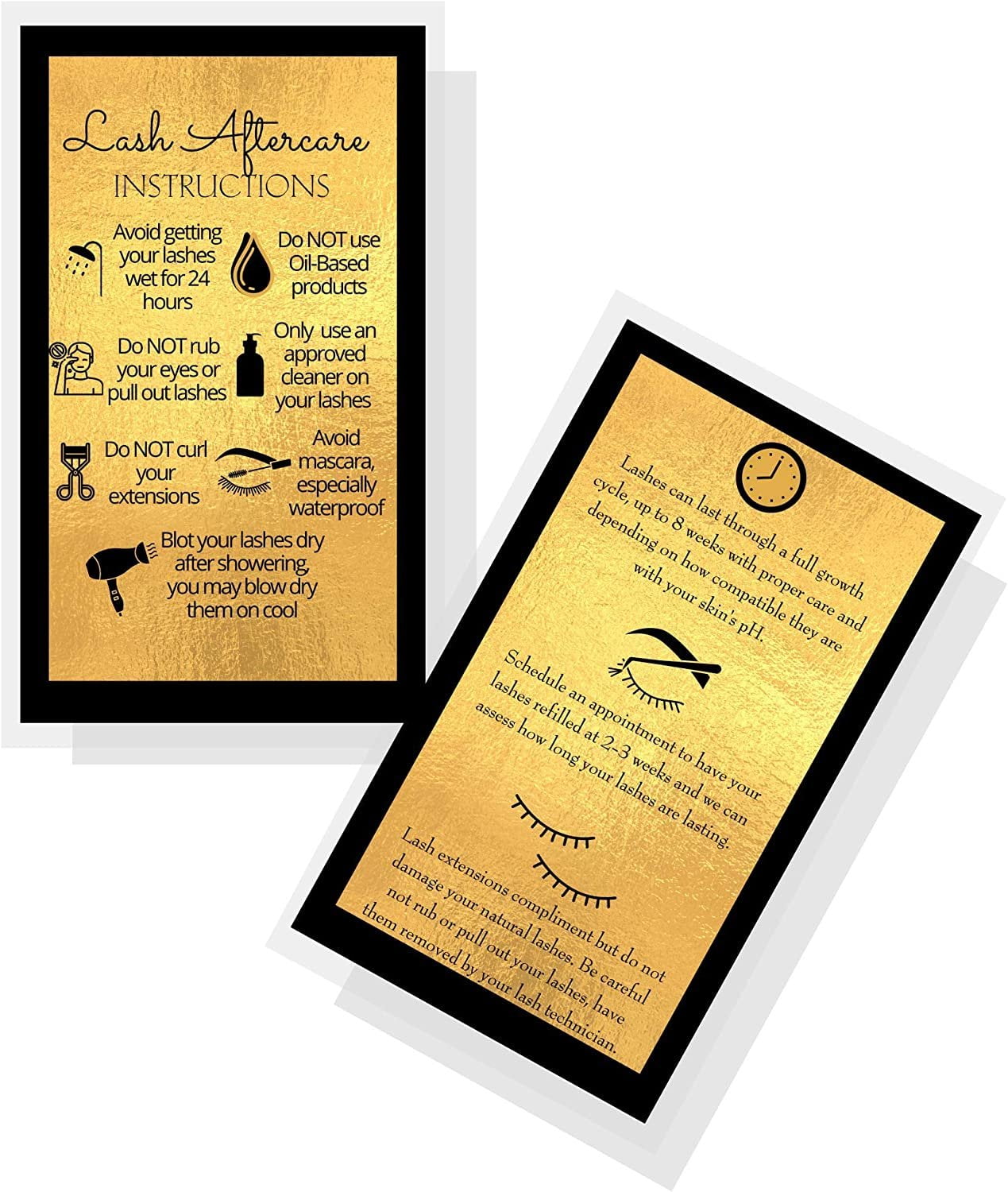 Lash Extension Aftercare Instructions Cards 50 Pack Double Sided Size 3 ...