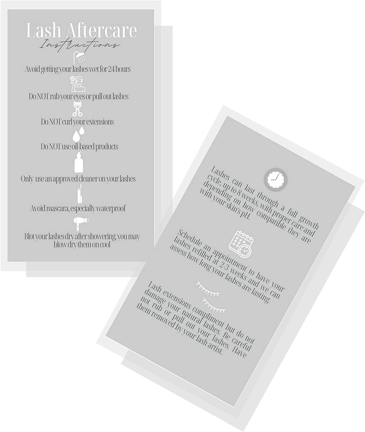 Lash Extension Aftercare Instructions Cards 50 Pack Double Sided Size 3 ...