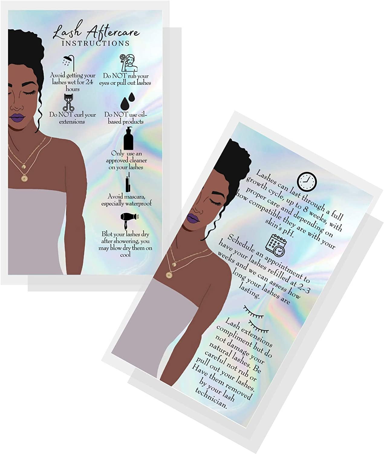 Lash Extension Aftercare Instructions Cards 50 Pack Double Sided Size 3 ...