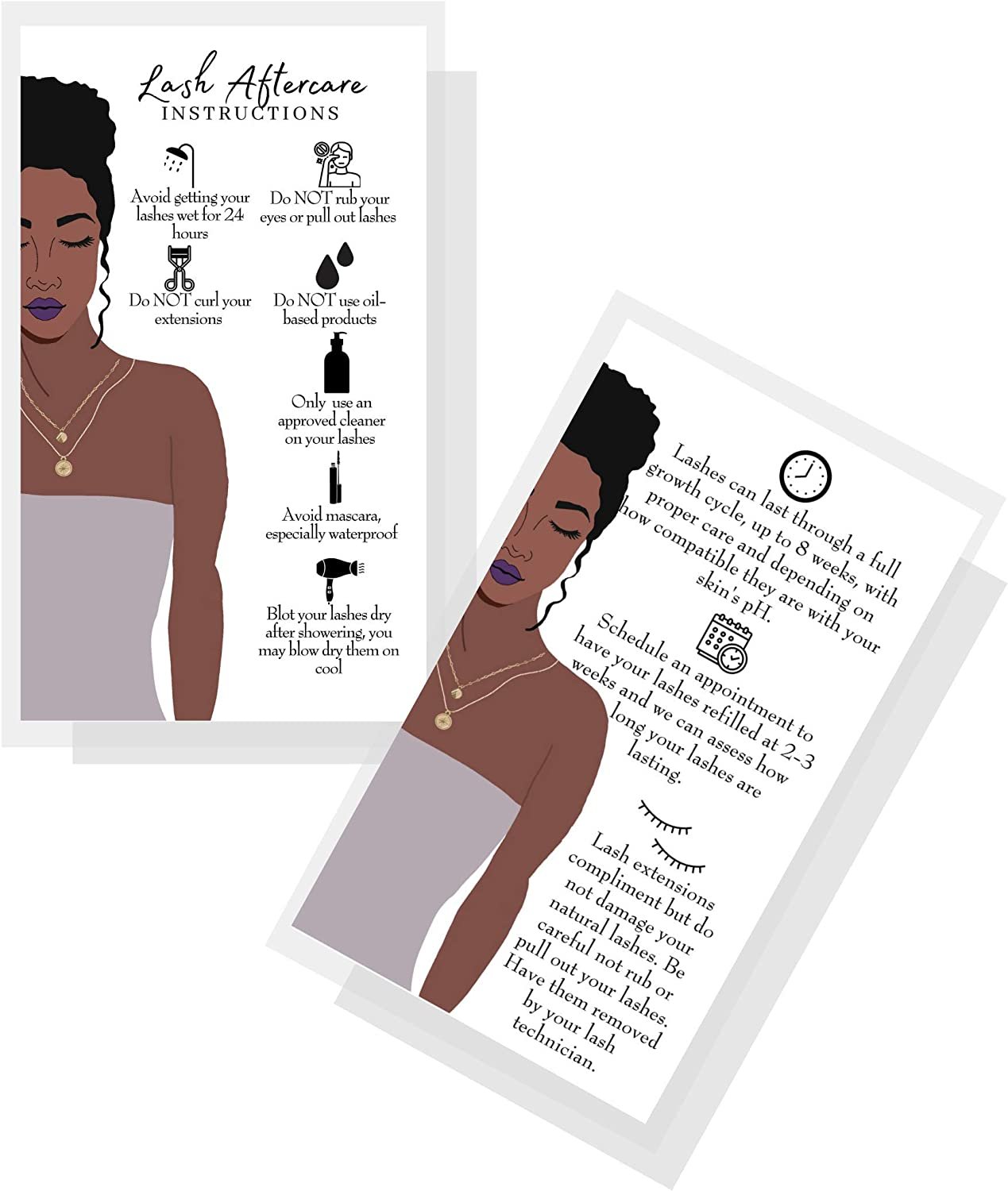 Lash Extension Aftercare Instructions Cards 50 Pack Double Sided Size 3 ...