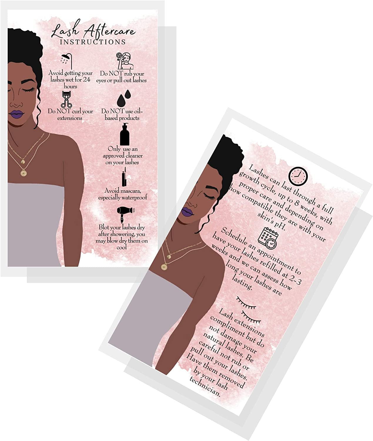 Lash Extension Aftercare Instructions Cards 50 Pack Double Sided Size 3 ...