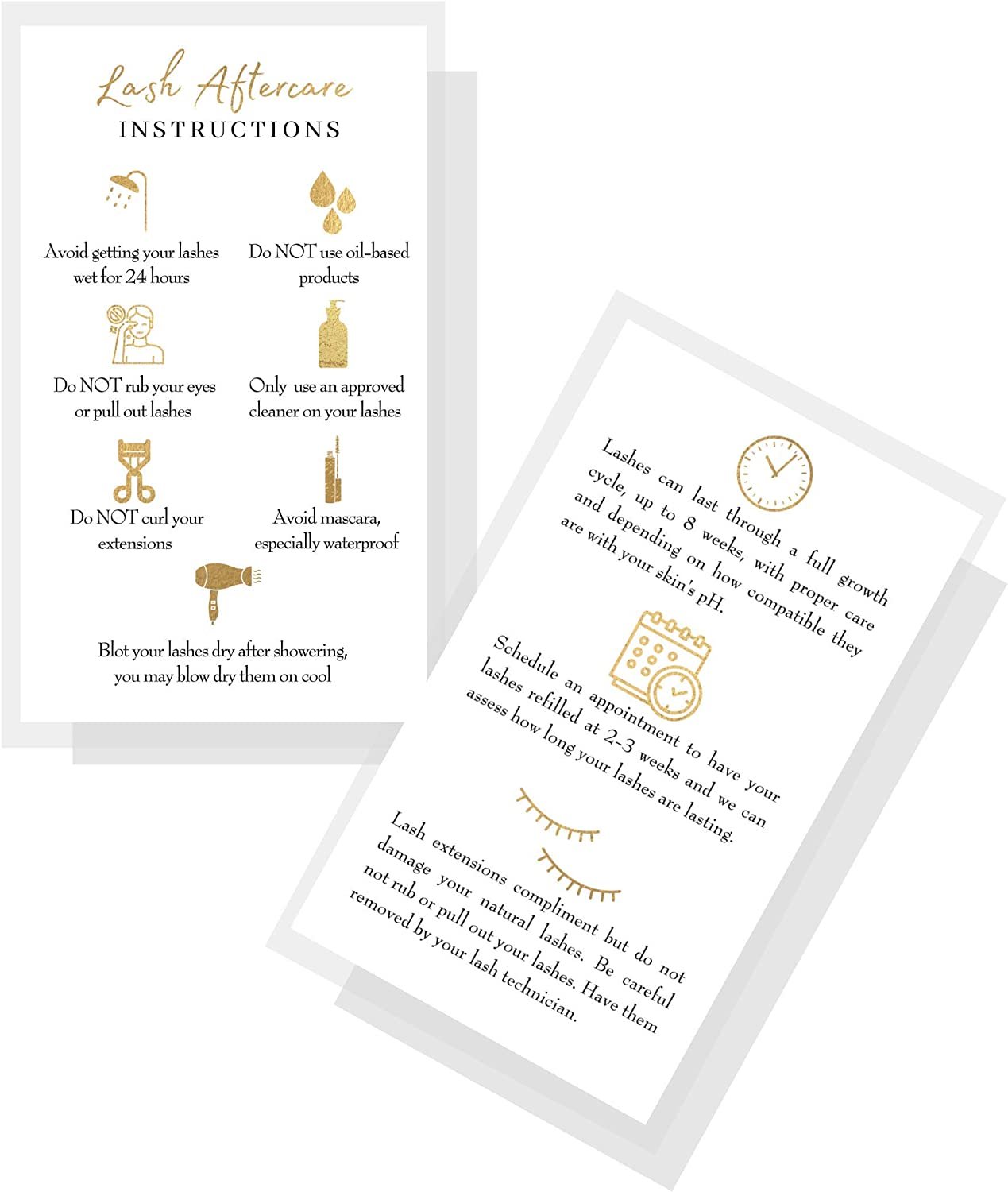 Lash Extension Aftercare Instructions Cards 50 Pack Size 3.5x2" inches ...