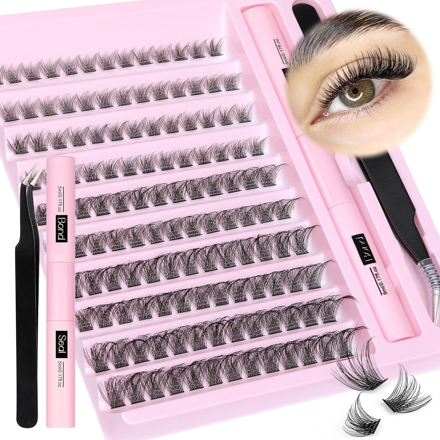 Lash Extension Kit, 130Pcs Lash Clusters with Bond Seal and Lash ...