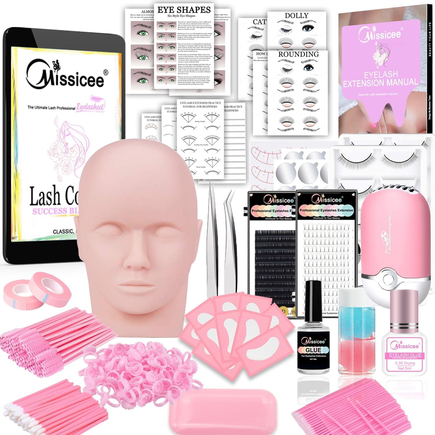 Lash Extension Kit, SSF20 Professional Mannequin Head Grafting Training Tools False Extensions ...