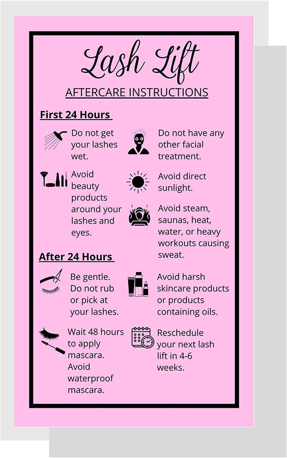 Lash Lift Aftercare Instruction Card 50 Pack Single Side 2 x 3.5 inches ...