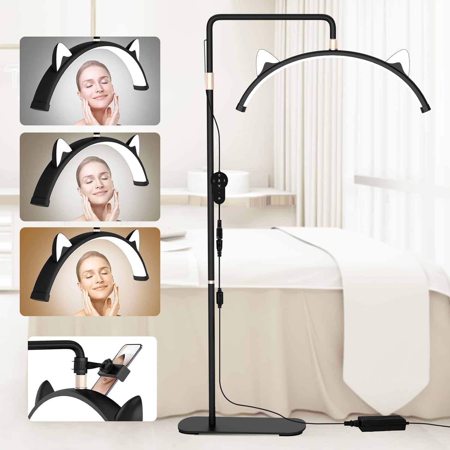 Lash Light for Eyelash Tech, Stepless Dimmable 3 Color Modes Half Moon ...