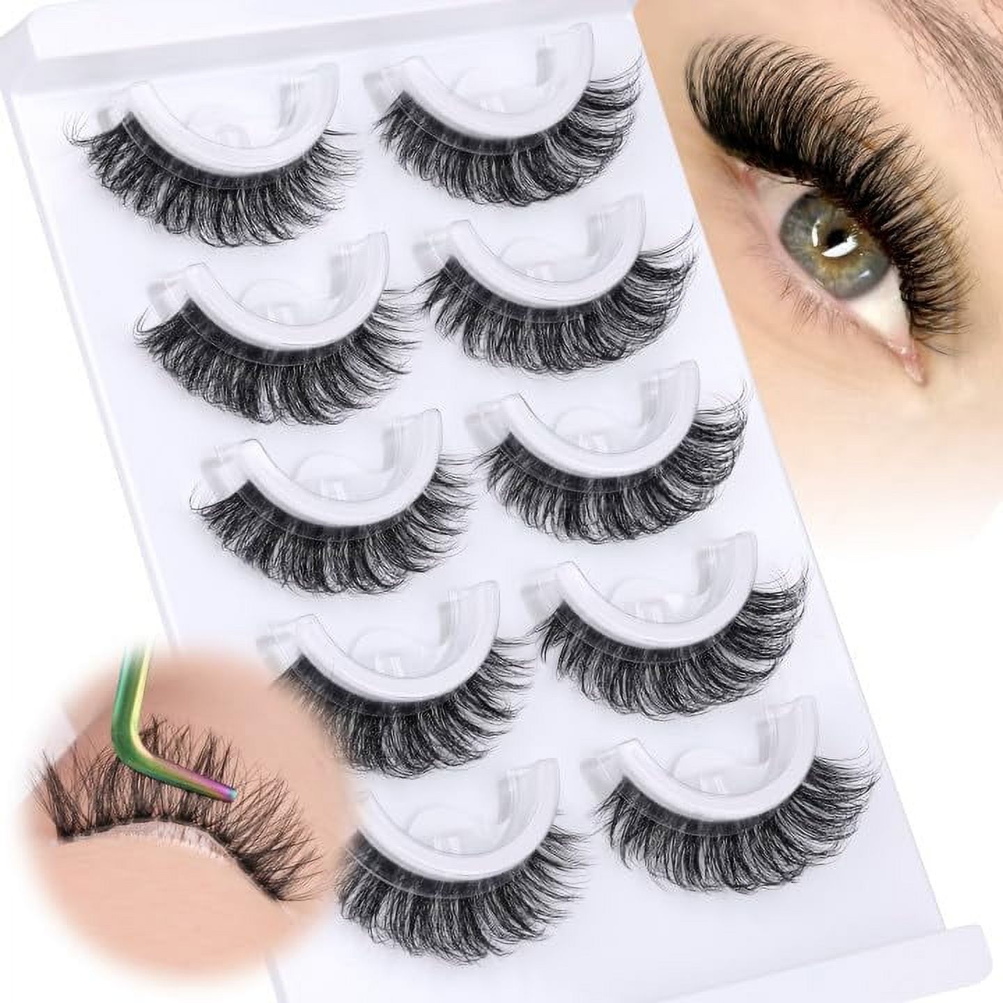 Lashes Natural Look Wispy Fasle Eyelashes 12mm Short Faux Mink ...