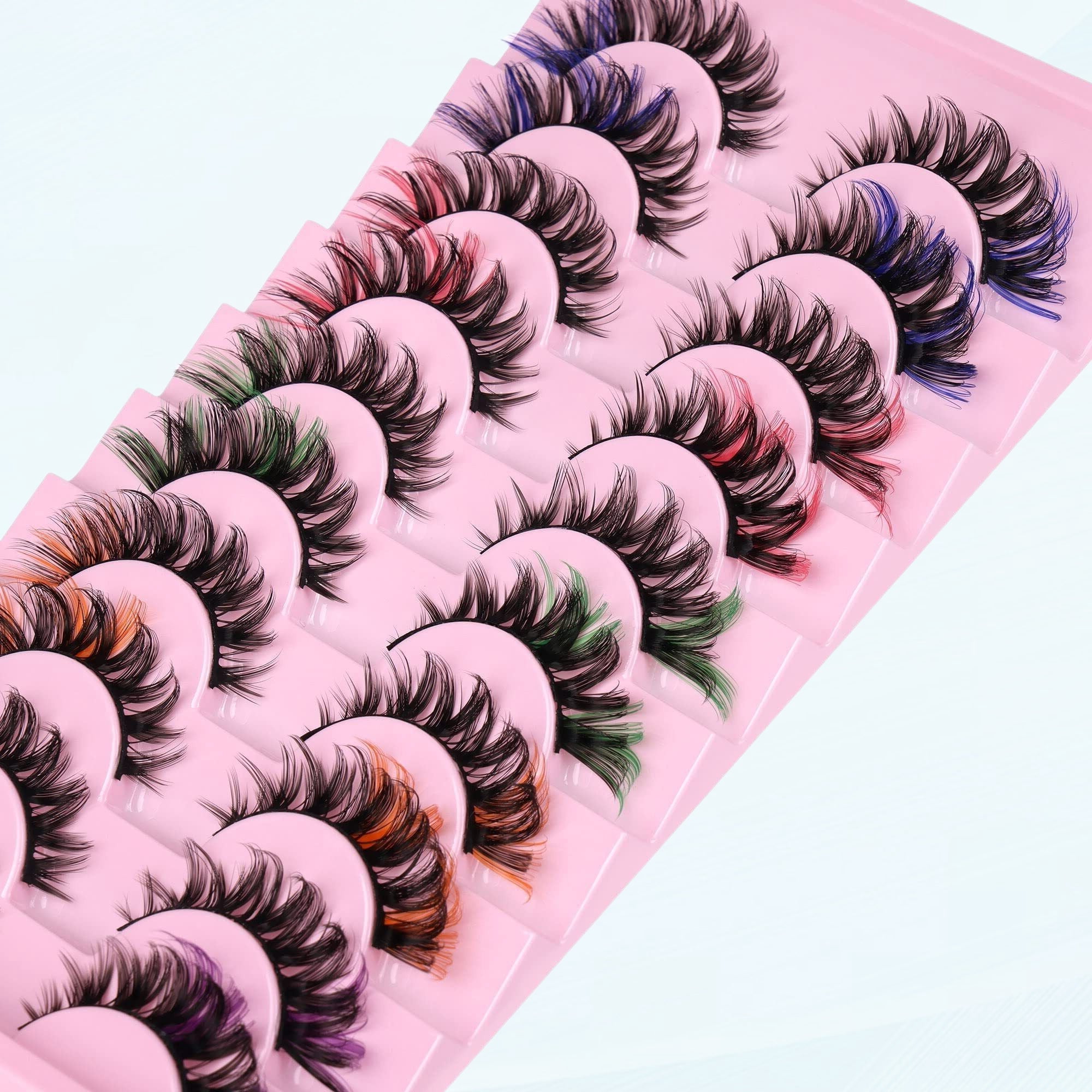 Lashes with Color, D Curl Colored False Eyelashes, Fluffy Cat Eye Color ...
