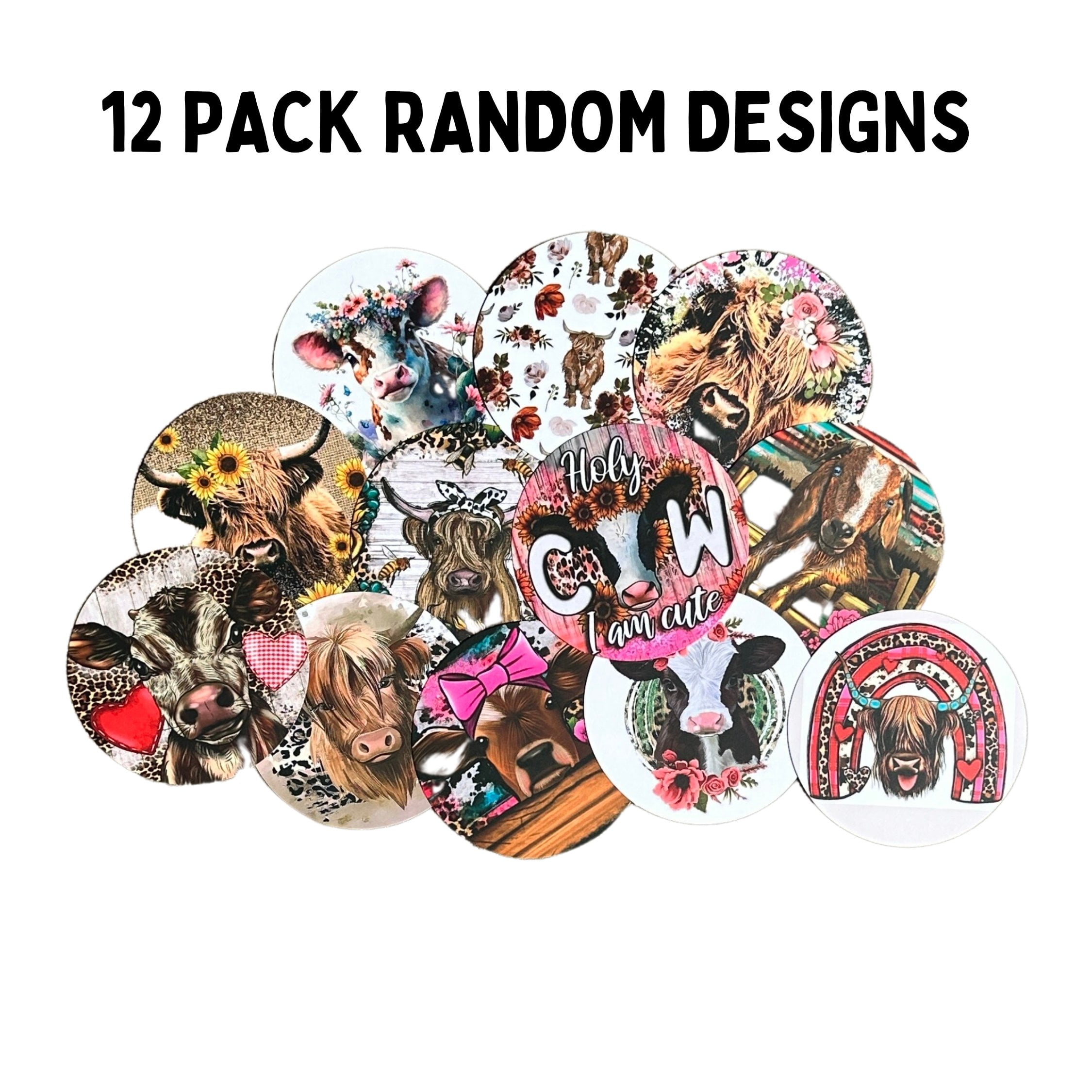 Lashicorn Cow Freshie Cardstock Cutouts Rounds 2.5 inch 12 pk Mixed ...