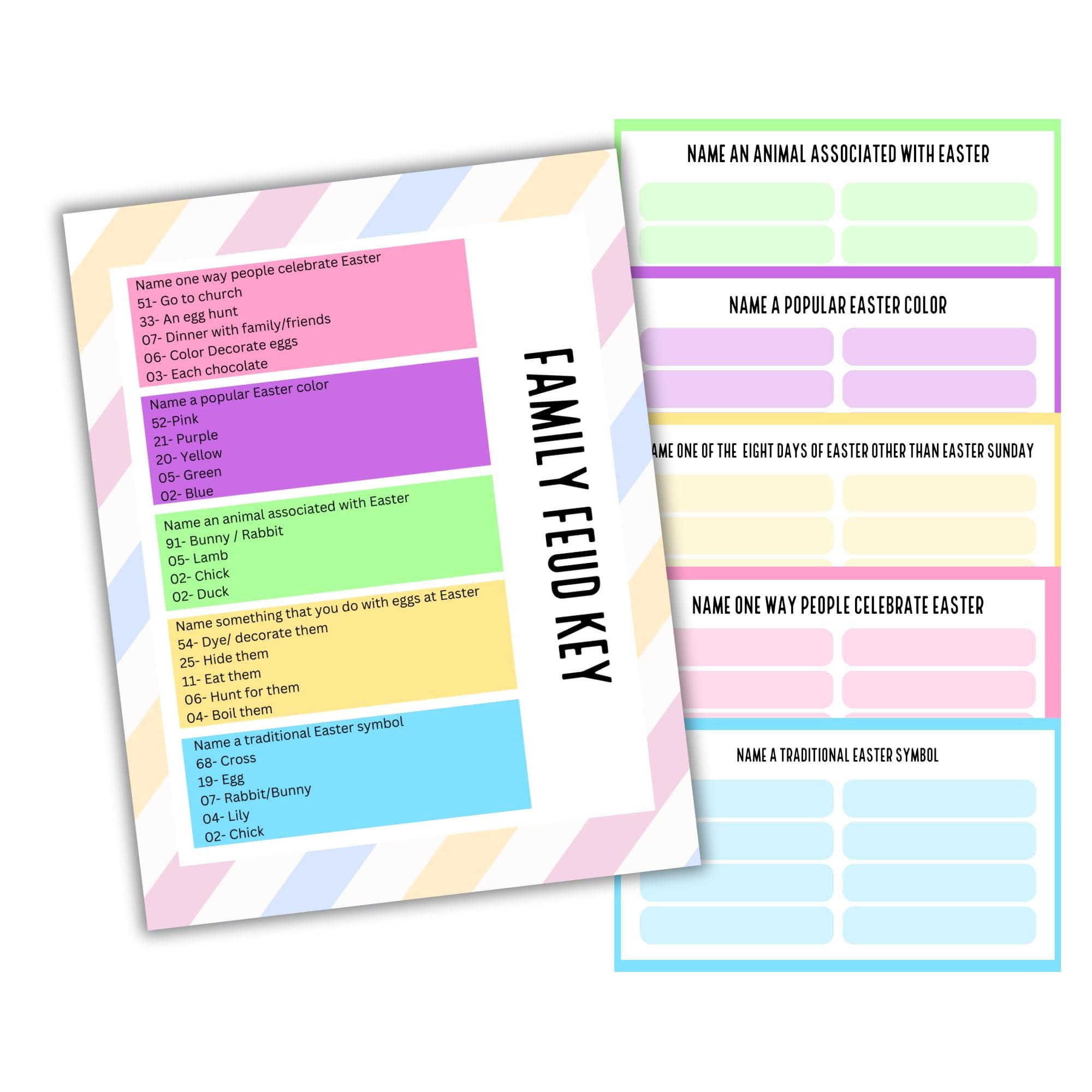 Lashicorn Easter Cards Family-Feud Questions 30 Cards 6 of Each Color ...