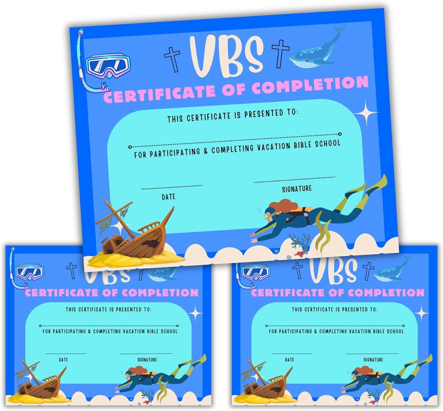 Lashicorn Multicolor VBS Certificate of Completion, 8.5" x 11", Scuba ...
