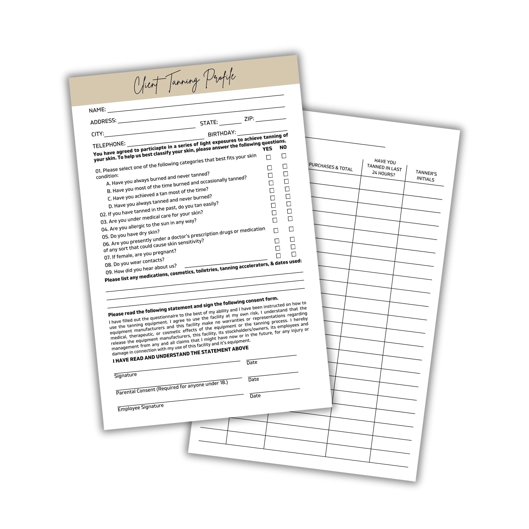 Lashicorn Tanning Client Information Card for Clients 100 pk 5.5 x 8.5 ...